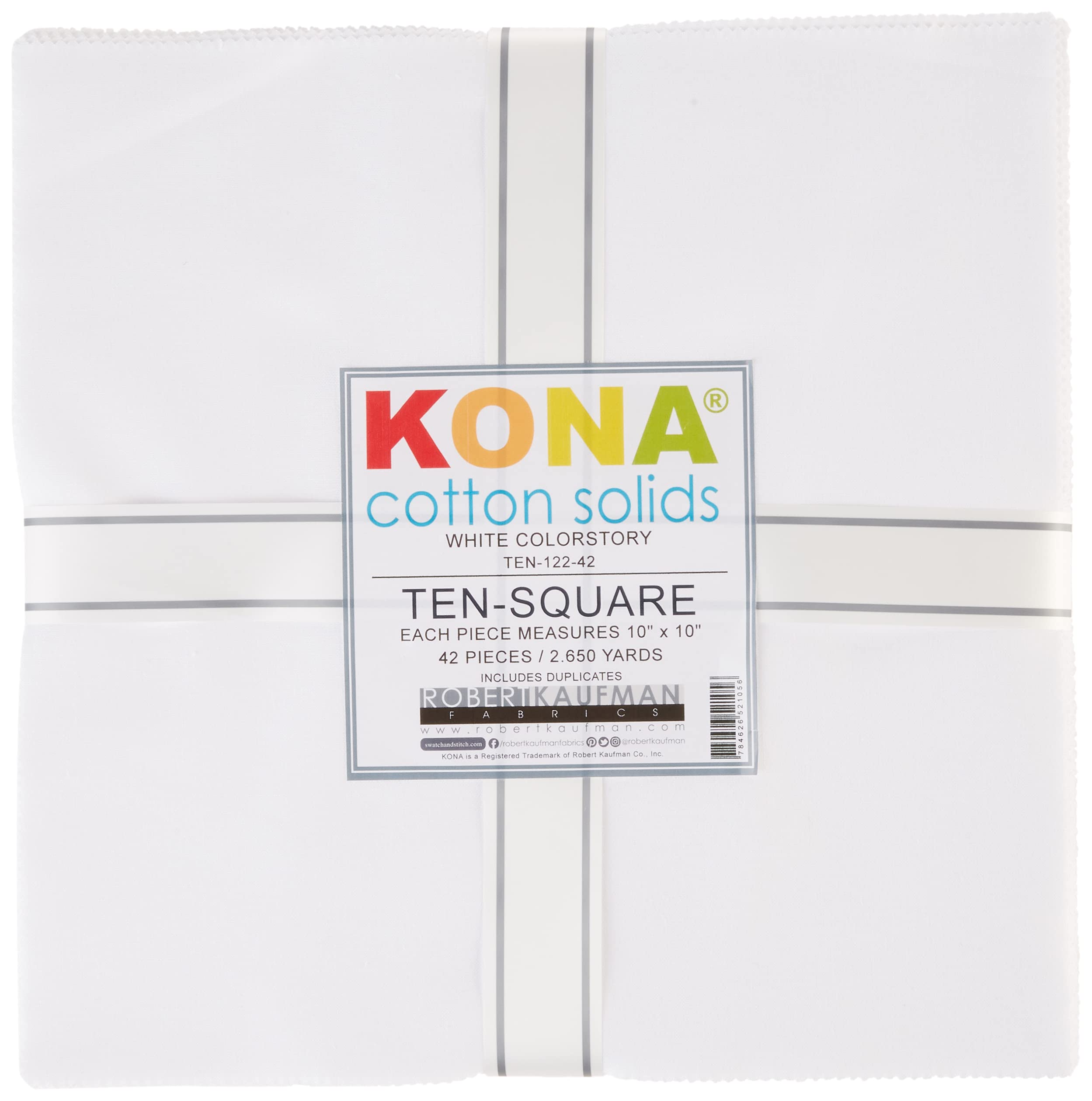 10in Squares Kona Solids White Colorway 42Pcs
