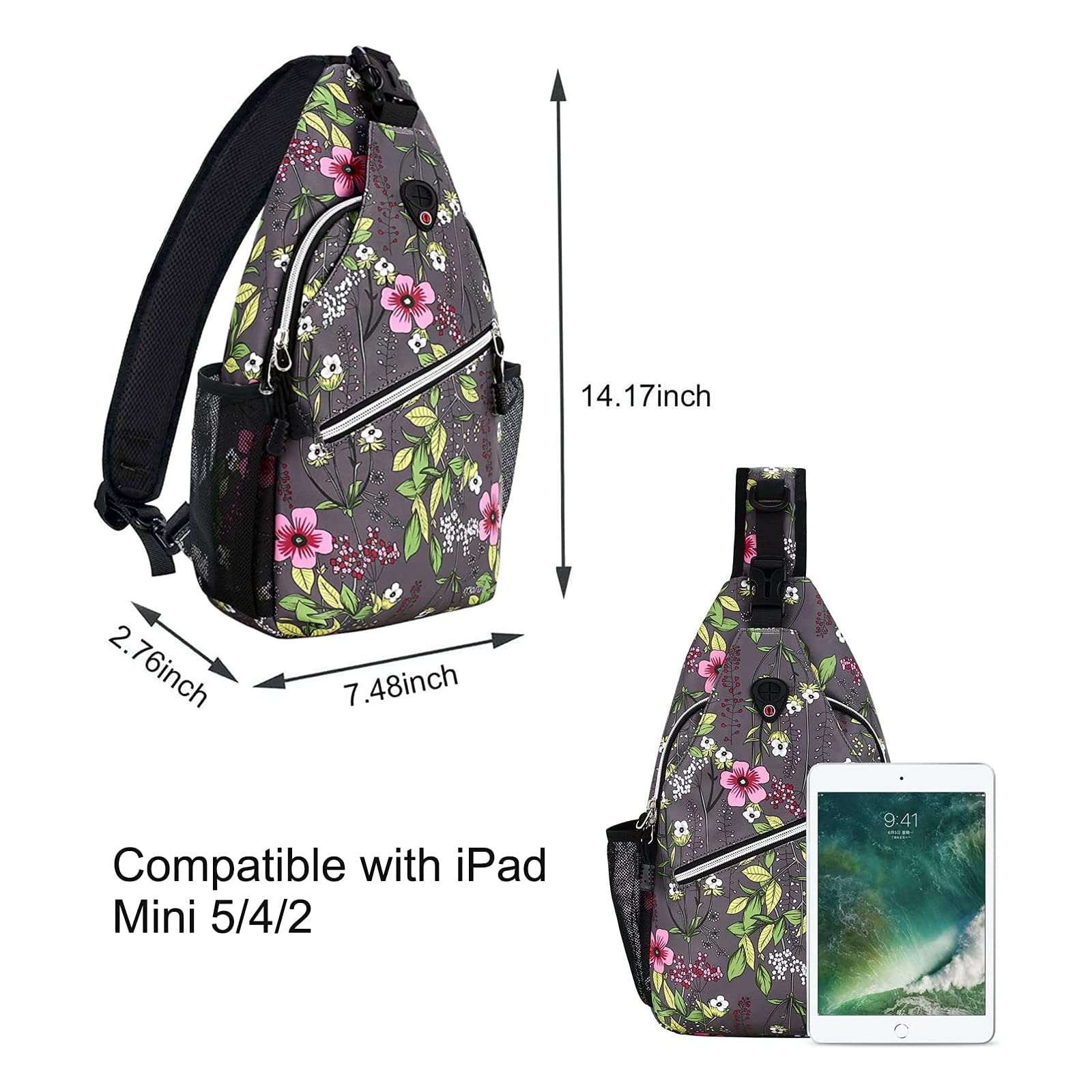 MOSISO Mini Sling Backpack,Small Hiking Daypack Periwinkle Travel Outdoor Sports Bag, Grey