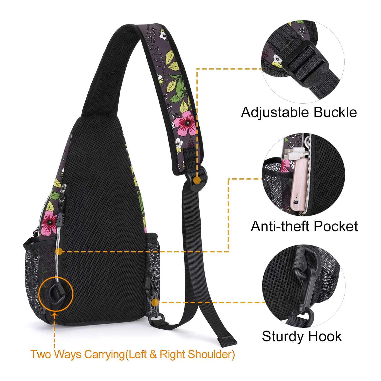 MOSISO Mini Sling Backpack,Small Hiking Daypack Periwinkle Travel Outdoor Sports Bag, Grey