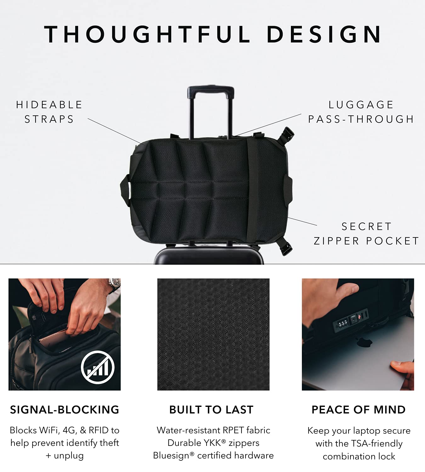 Here & Now Supply Travel Laptop Backpack for Men & Women | Casual Large Water Resistant Anti-Theft Hiking Backpack suited for Outdoors and Indoor use with Duffle Bag Strap | Black (Onyx)