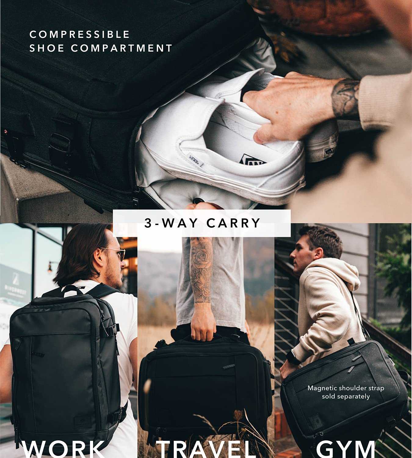Here & Now Supply Travel Laptop Backpack for Men & Women | Casual Large Water Resistant Anti-Theft Hiking Backpack suited for Outdoors and Indoor use with Duffle Bag Strap | Black (Onyx)