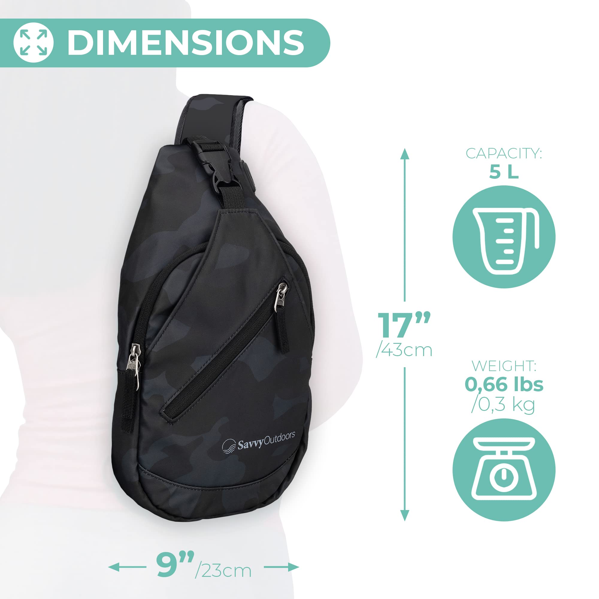 Sling Backpack for Women - Small Crossbody Bags Perfect for Hiking, Walking, & Travel (Black Camo)