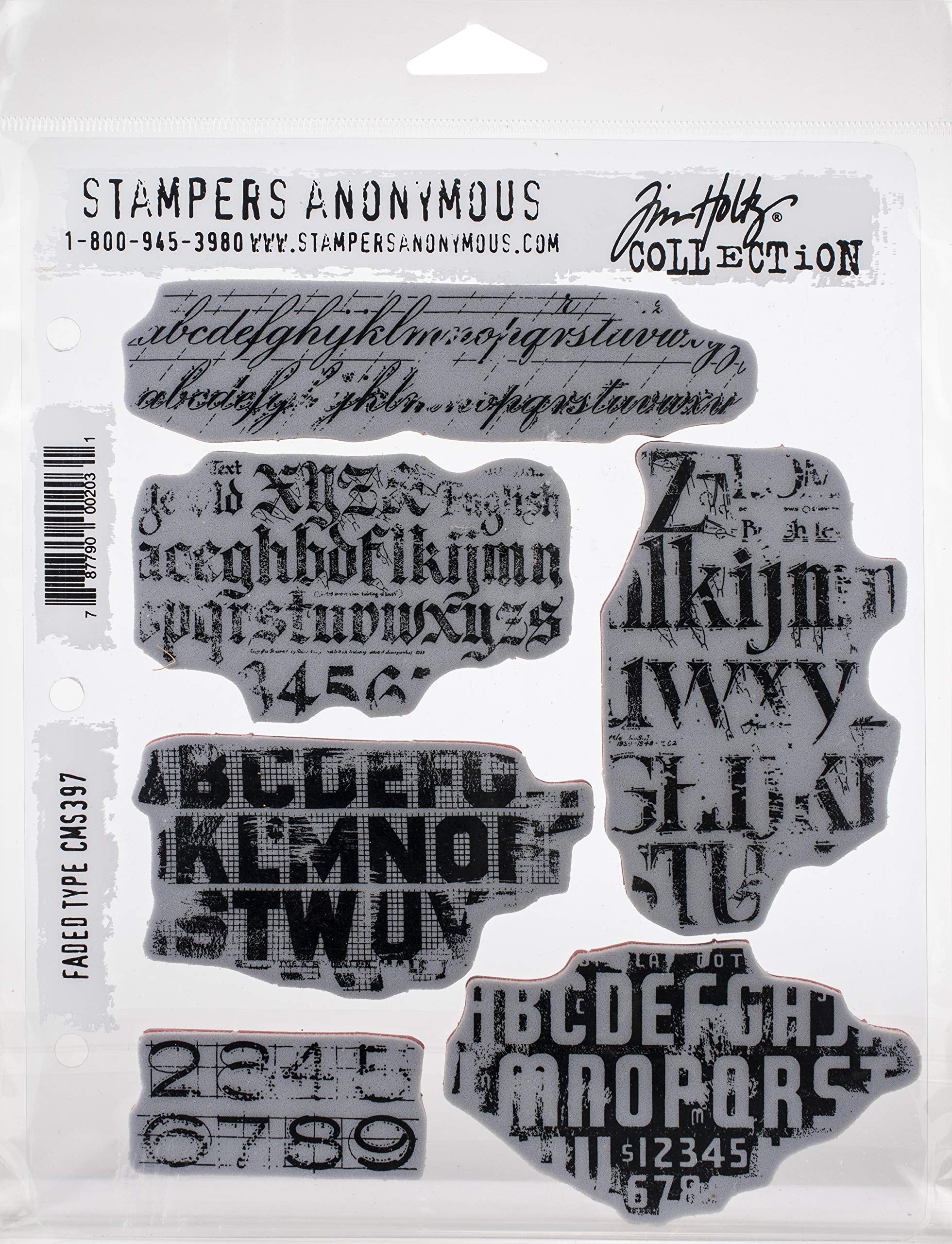 Tim Holtz - Stampers Anon CLING RBBR STAMP SET FADED TYPE