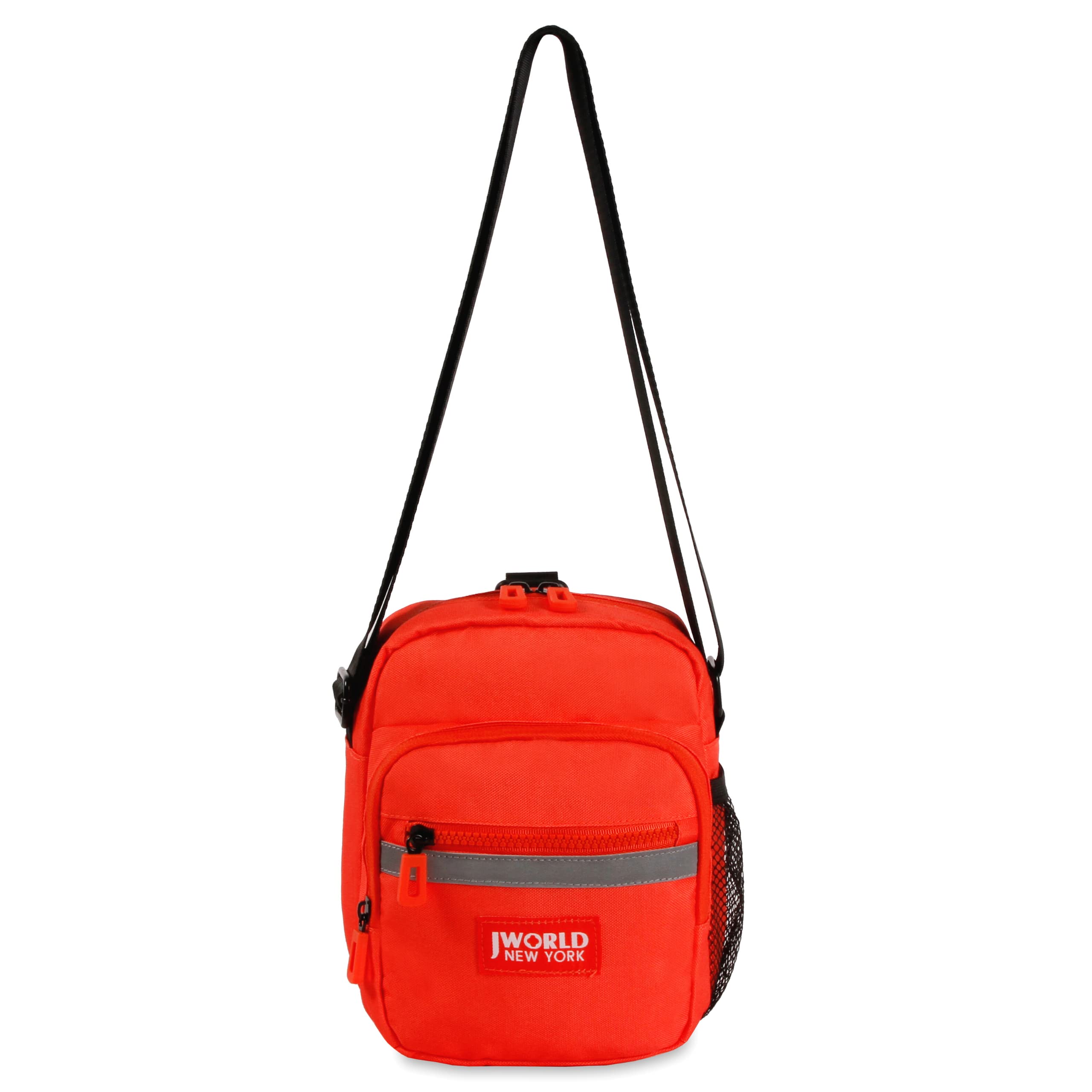 J World New York Crux Mini Crossbody Bags for Women and Men โ 5.9 x 3.5 x 7.9 Inch Sling Bag with Adjustable Shoulder Strap โ Modern Cross Body Bag with Zippered Front Pocket โ Front Reflective Tape (WARM RED)