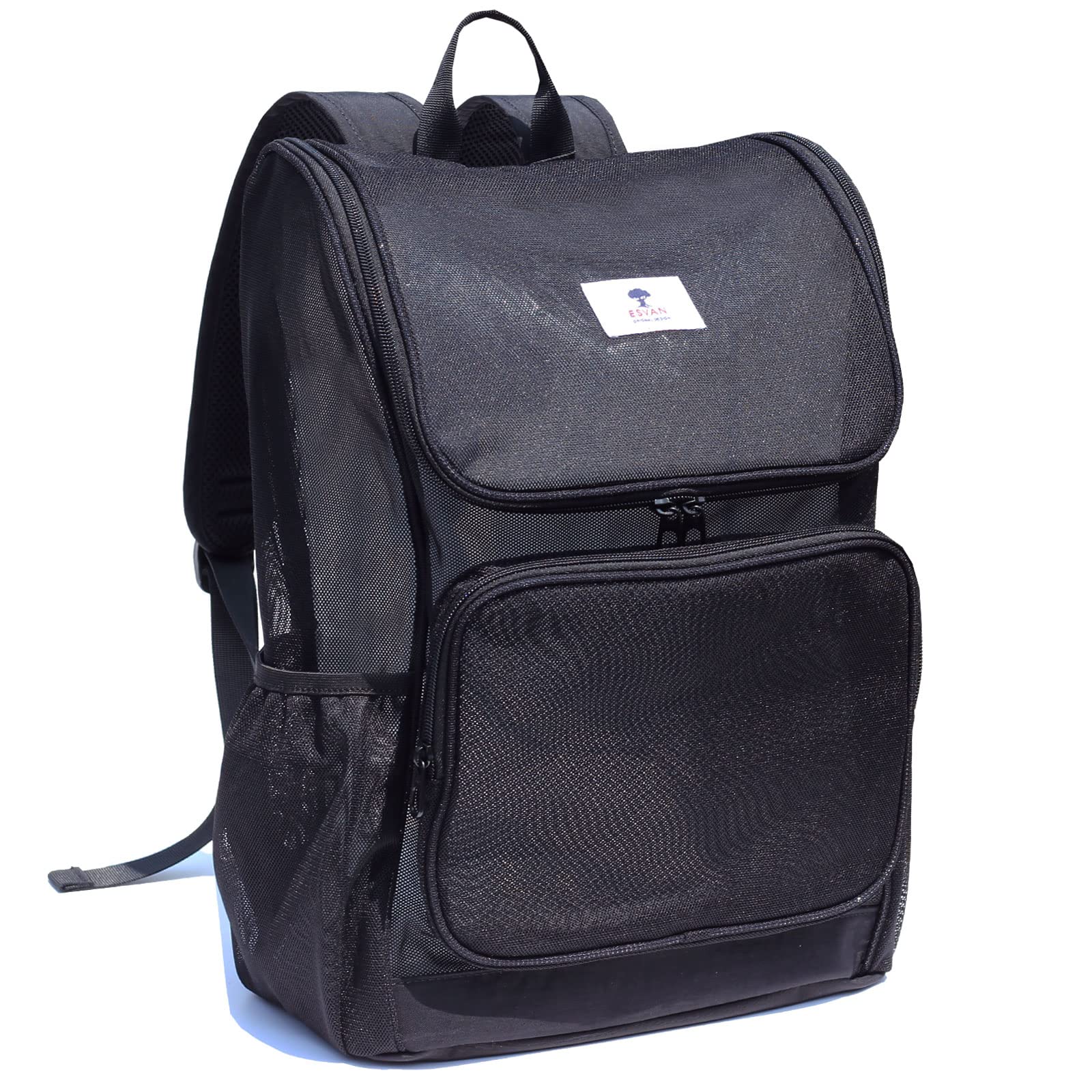 ESVAN Original Print Mesh Backpack Clear Bag See through Pack for School Beach Gym Multi-Purpose Women Men (G)