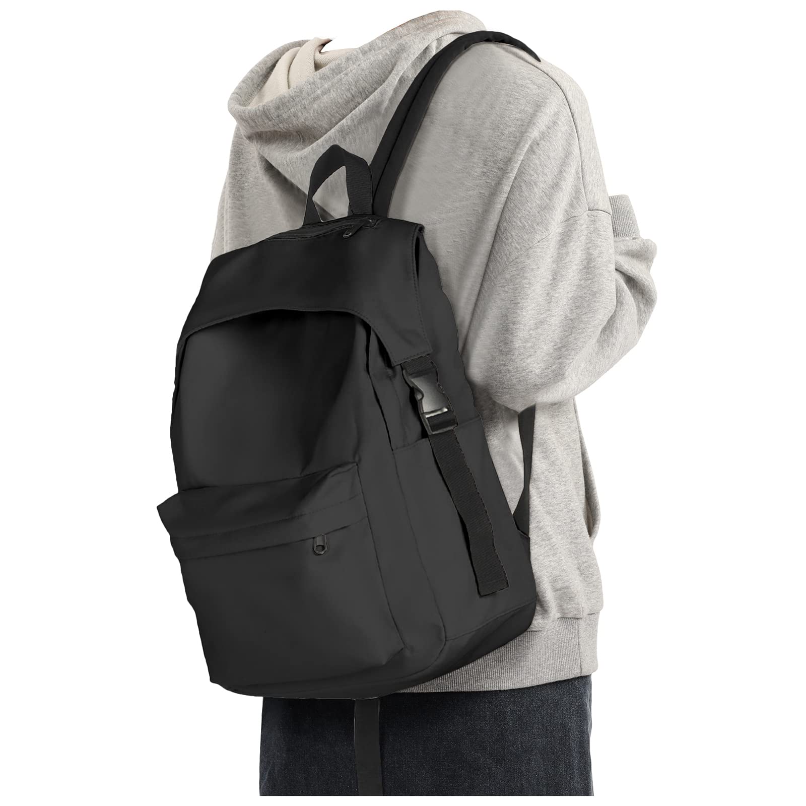 UPPACK Black Bookbag Lightweight Backpack for School Girls Middle School Bag for Boys teen Cute Aesthetic Bookbag High School for Students bag for Women Waterproof Casual Daypack for Men