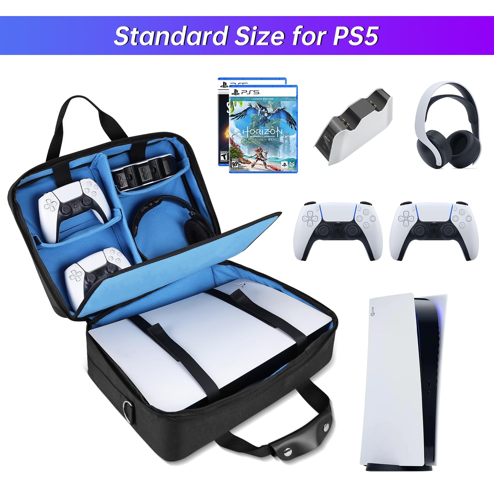 PS5 Carrying Case - TECTINTER Travel Case Playstation 5 Bag,Compatible with PS5/PS4/PS4 Pro/PS4 Slim Console,Large Holding PS5/PS4 Controllers,Game Cards,HDMI,Ideal Gift for Gamer