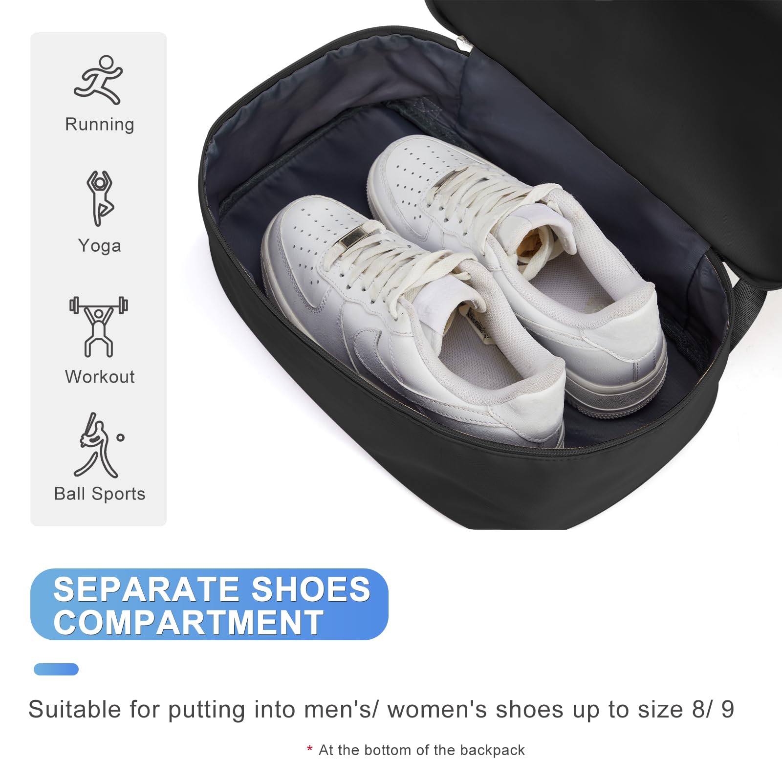 coofay Gym Backpack For Women Waterproof Backpack With Shoe Compartment Lightweight Travel Backpack Black Sports Backpack Large Gym Bag