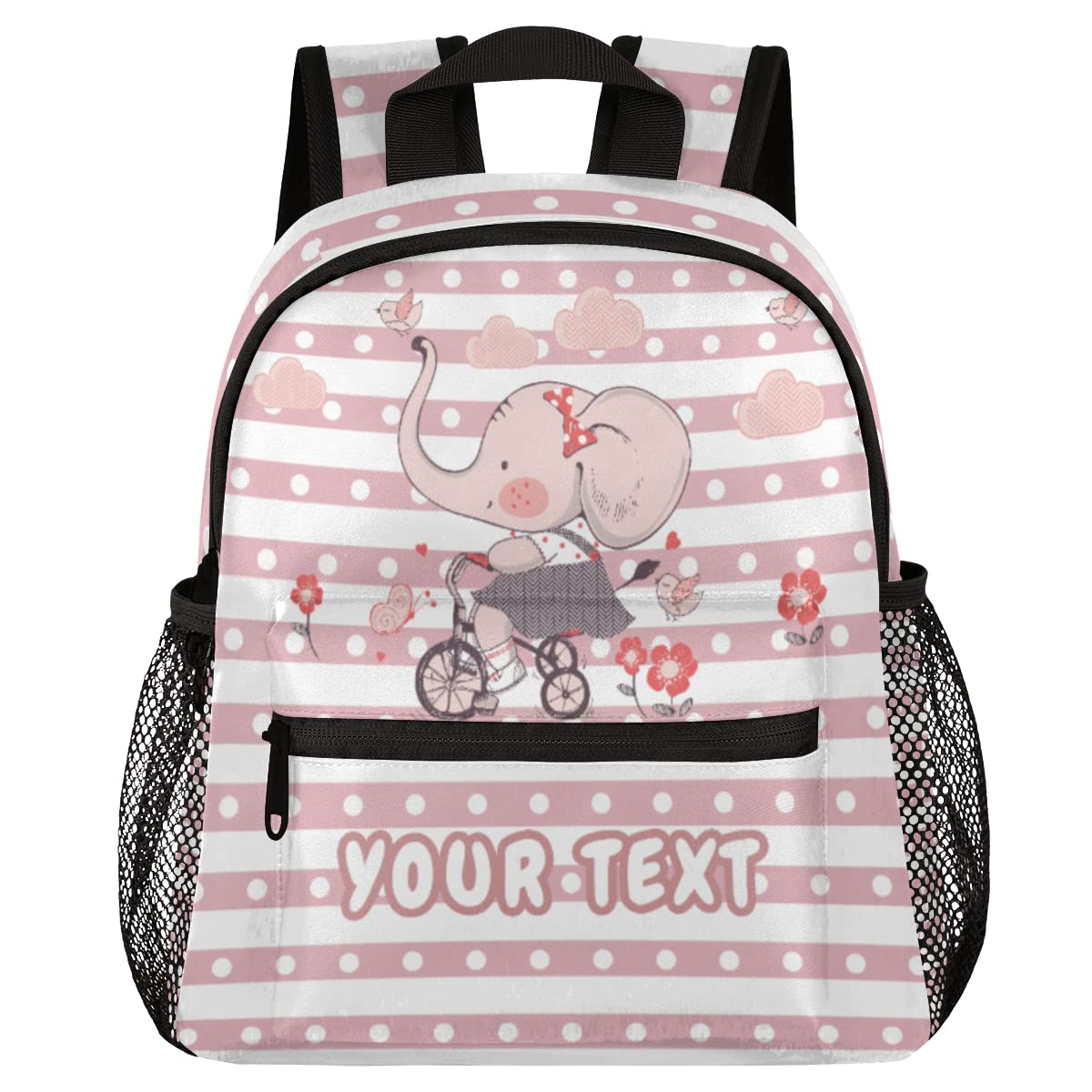 AUUXVA Cute Elephant Custom Kid's Name Toddler Backpack,Animal Pink Personalized Backpack with Name/Text for Kids Boys Girls 3-6 Years Preschool Kindergarten Daycare Bag with Chest Strap