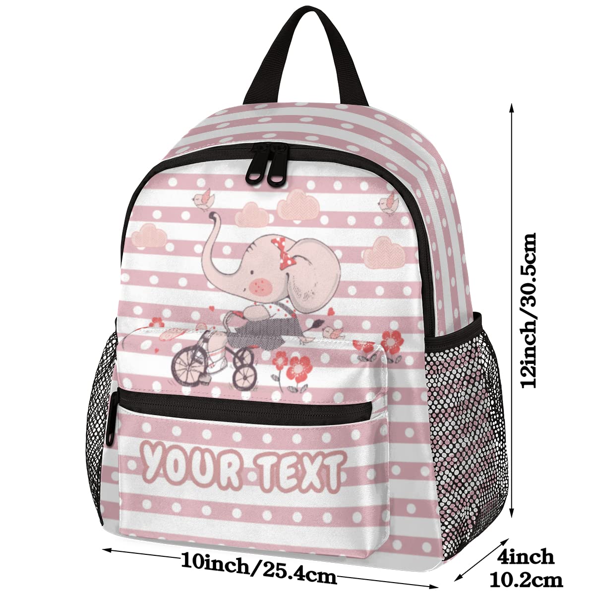 AUUXVA Cute Elephant Custom Kid's Name Toddler Backpack,Animal Pink Personalized Backpack with Name/Text for Kids Boys Girls 3-6 Years Preschool Kindergarten Daycare Bag with Chest Strap
