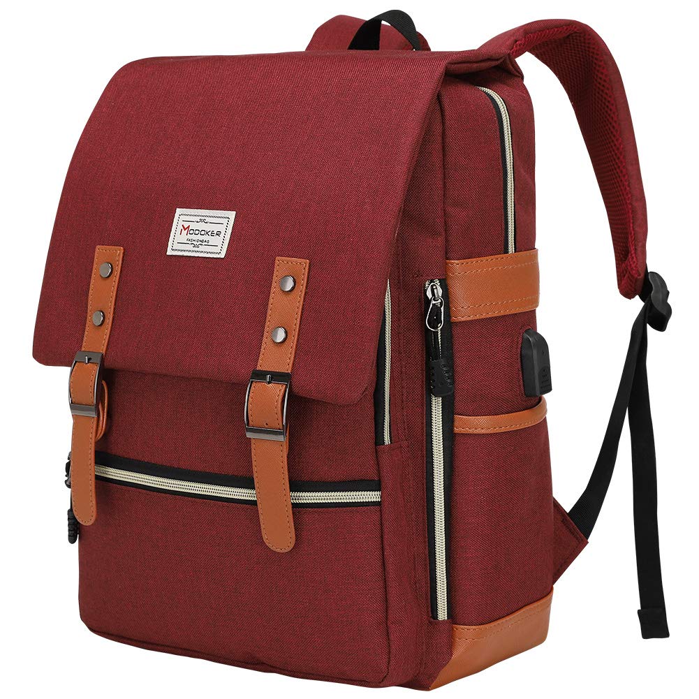 Modoker Upgraded Teal Vintage Laptop Backpack College School Bookbag for Women Men, Slim Travel Laptop Backpack with USB Charging Port Computer Bag Casual Rucksack Daypack Green