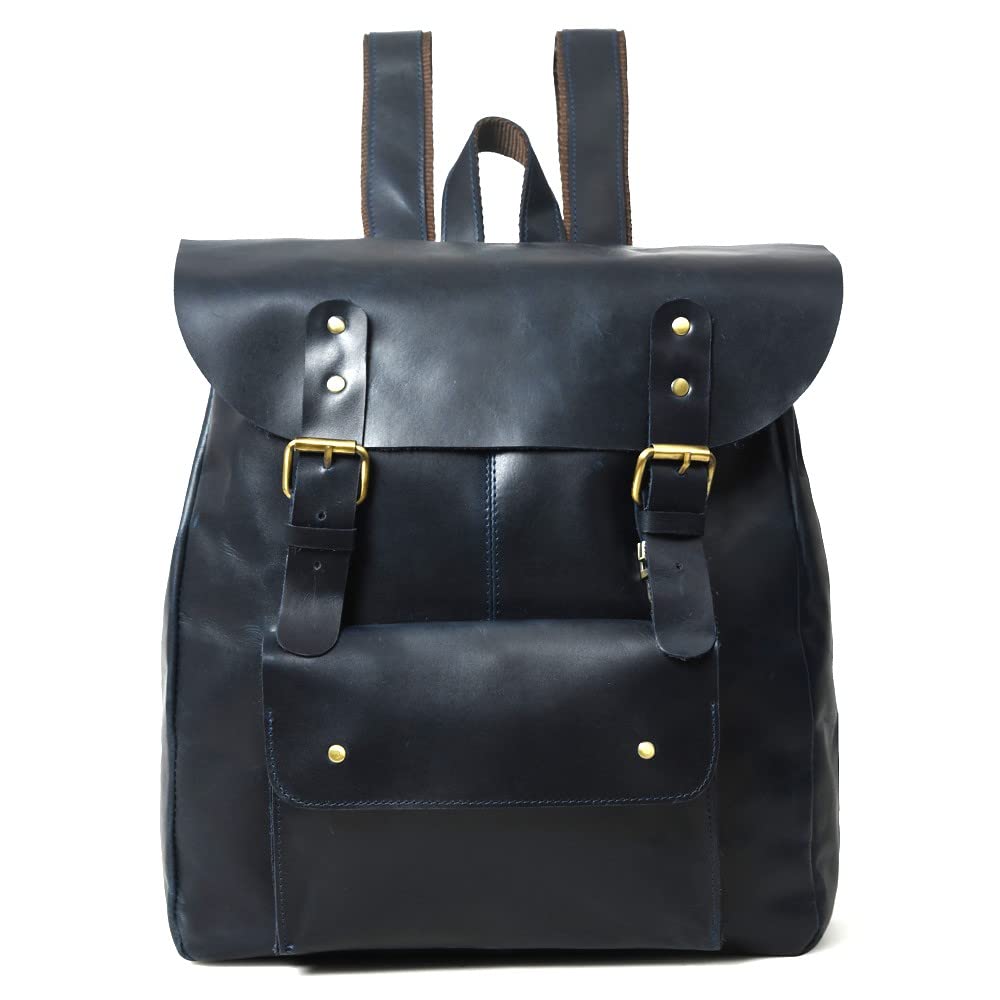 Gratlin 14 Inch Small Leather Backpack for Men | Full Grain Buffalo Leather Backpack Purse for Women Men | Vintage Travel Rucksack Casual Daypack| Blue Leather Backpack for Women