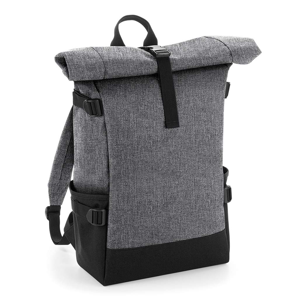 BagBase Block Roll-Top Backpack (One Size) (Gray Marl/Black)