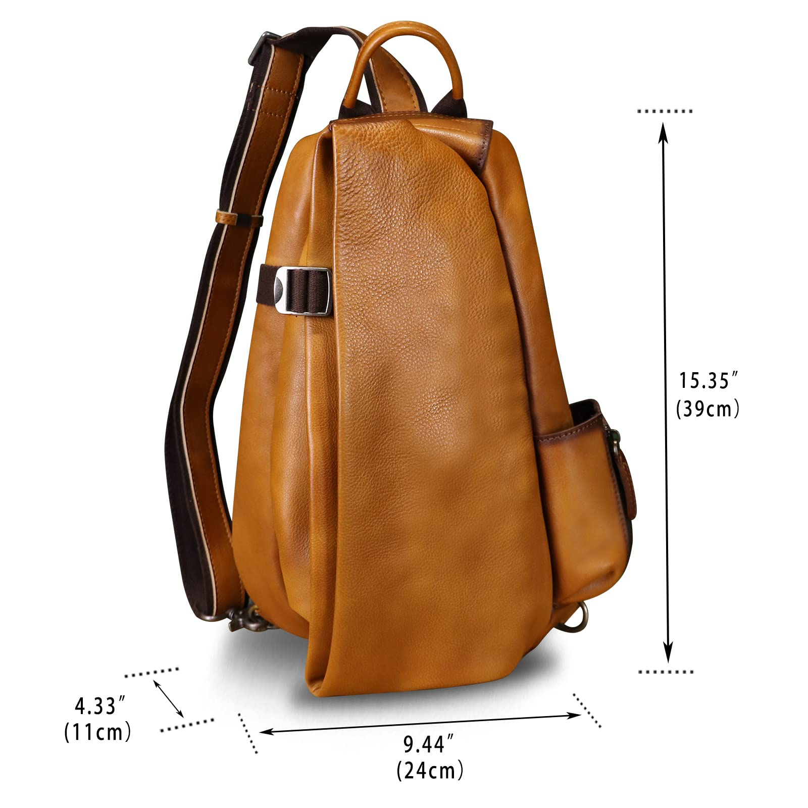 Genuine Leather Sling Bag Crossbody Purse Handmade Hiking Daypack Motorcycle Bag Retro Shoulder Backpack Vintage Chest Bags (Brown)