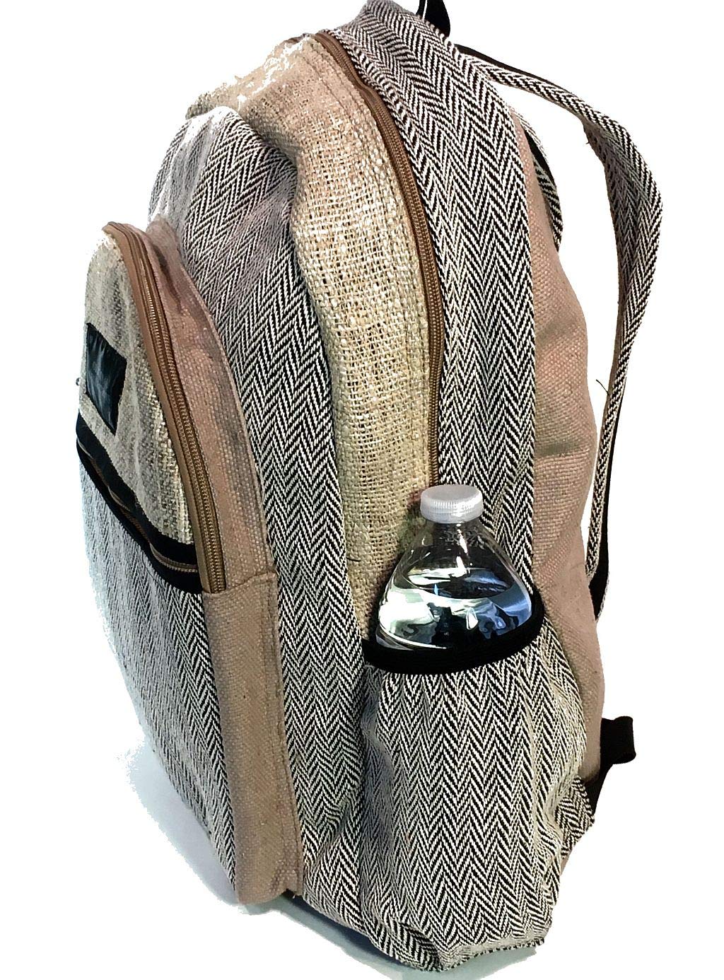 Unisex Large 100% Hemp and Natural Woven Cotton Backpack - Neutral Beige
