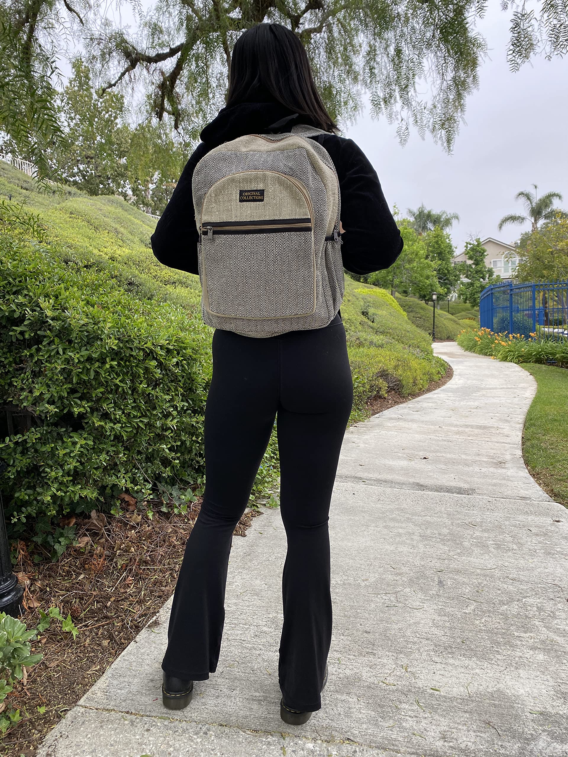 Unisex Large 100% Hemp and Natural Woven Cotton Backpack - Neutral Beige