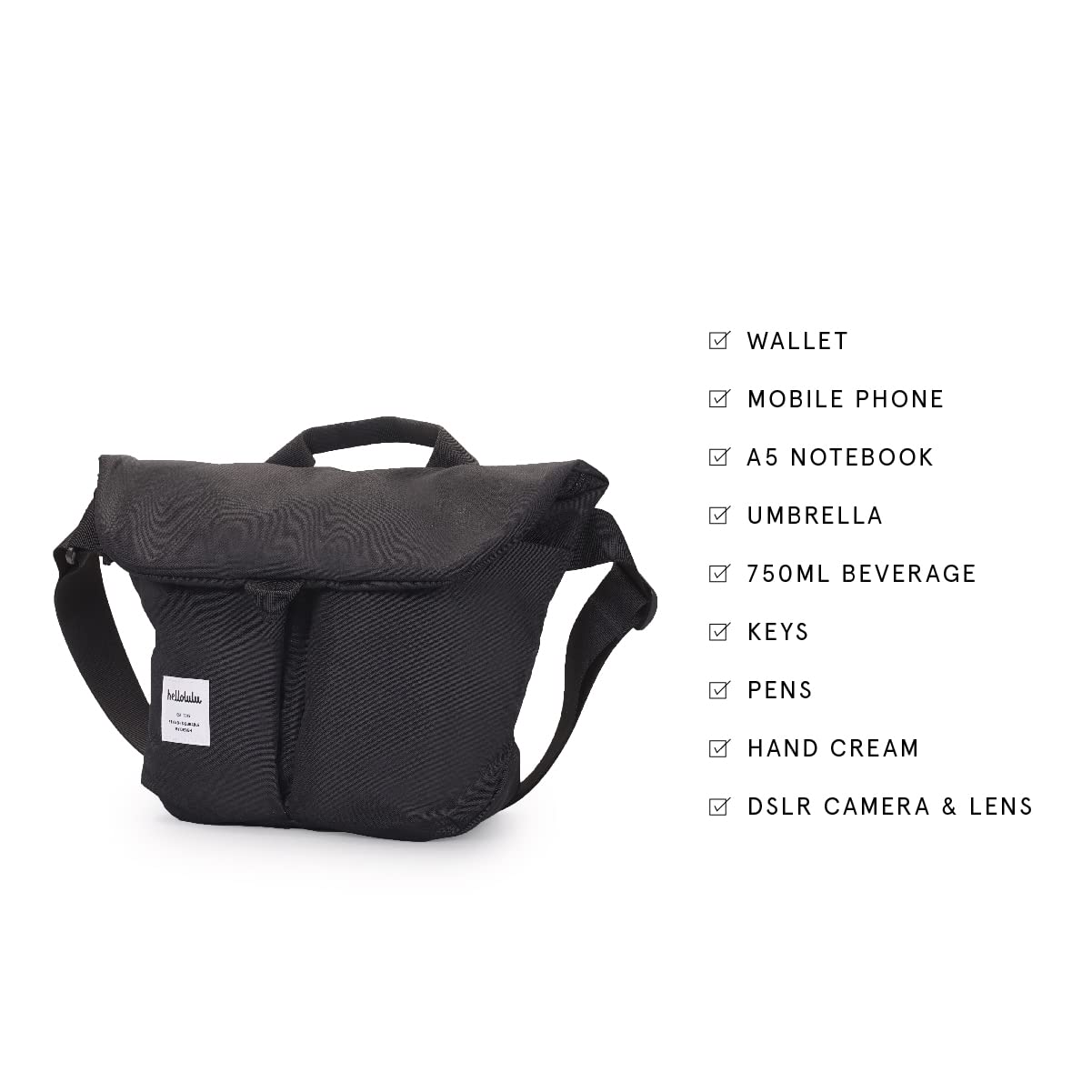 Hellolulu KASEN All Day Crossbody Sling Bag with Magnetic Closures, Black