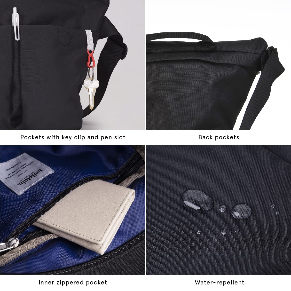 Hellolulu KASEN All Day Crossbody Sling Bag with Magnetic Closures, Black