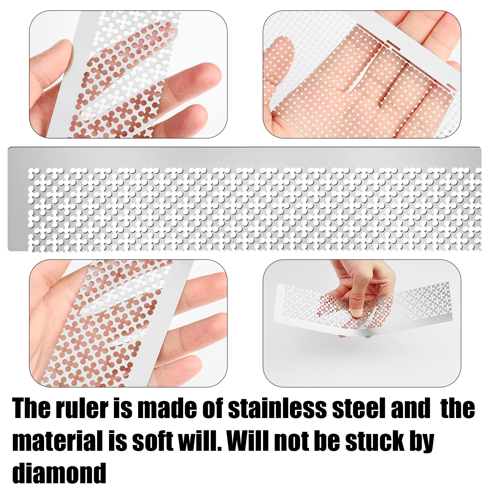 3 Pieces Diamond Painting Ruler Stainless Steel Diamond Mesh Ruler 5D Diamond Painting Ruler Tool DIY Drawing Ruler with 216 699 1020 Blank Grids 2 Pieces Diamond Painting Fix Tool for DIY Art Crafts