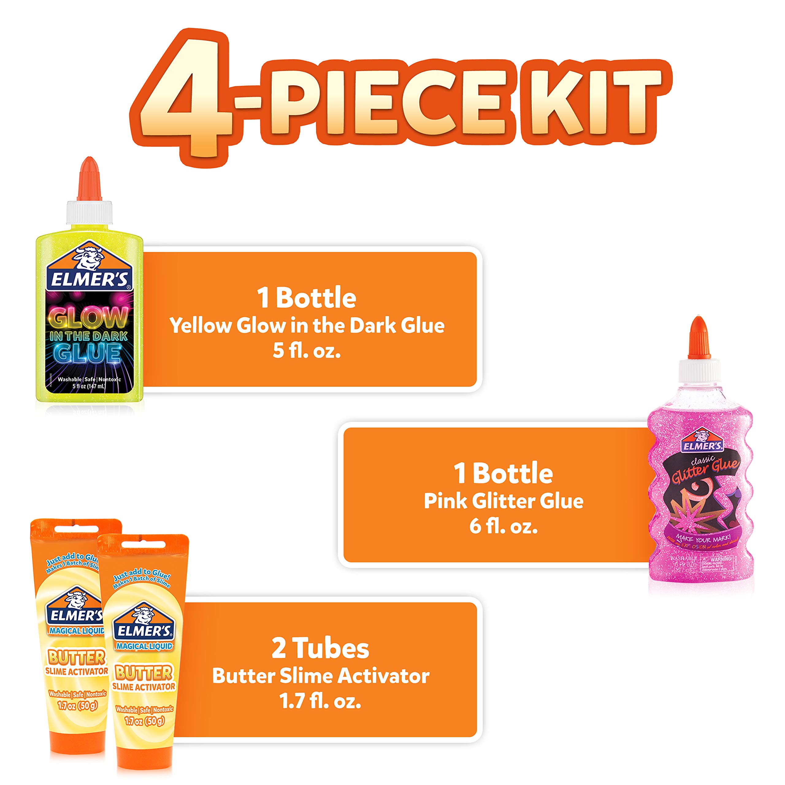 Elmer’s Butter Slime Kit, Includes Elmer’s Glow in The Dark Glue, Elmer’s Glitter Glue, Elmer’s Butter Slime Activator, 4 Count