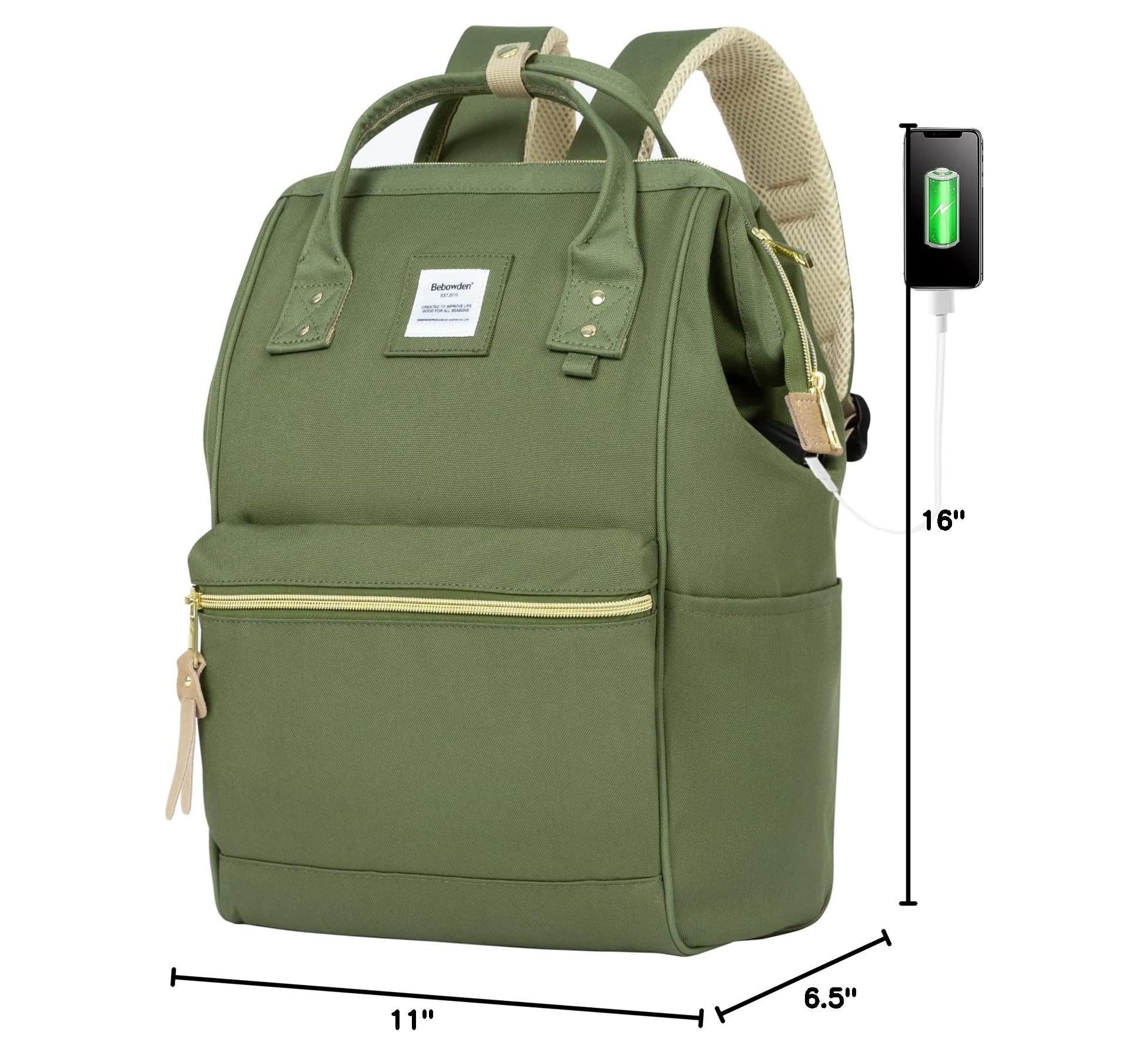Bebowden Travel Laptop Backpack for Women Men College School Bag Business Work Anti Thef Water Resistant Casual Daypack Fits 14 Inch Laptop Green