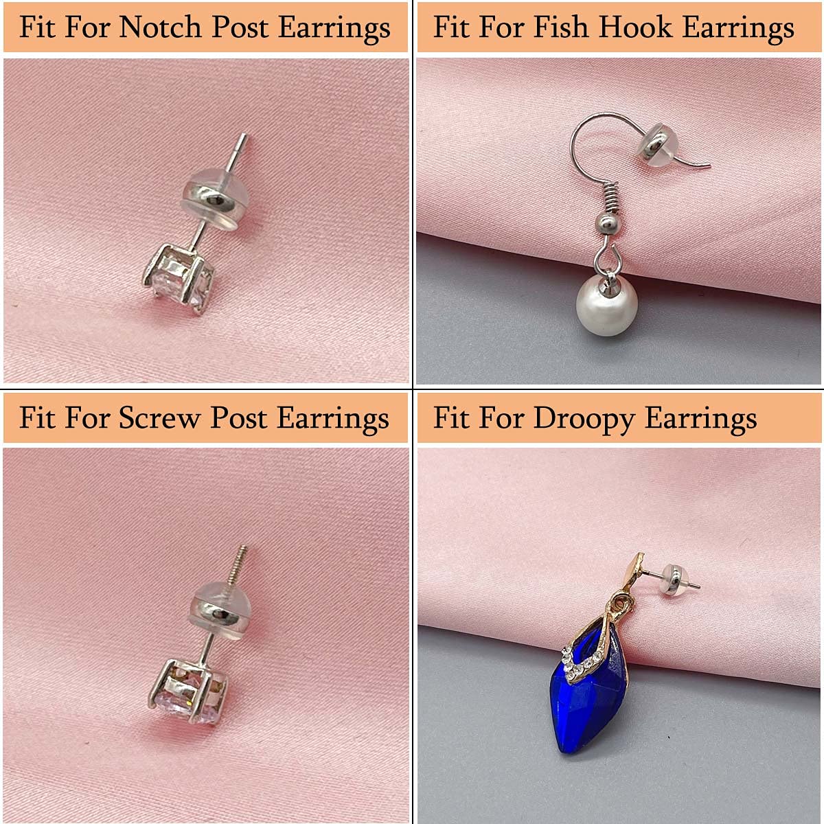 DELECOE 12pcs Soft Silicone Earring Backs for Studs Silver&Gold Belt Rubber Earring Backs Replacements Hypoallergenic Safety Plastic Earring Back for Studs Earring Hoops Fish Hook