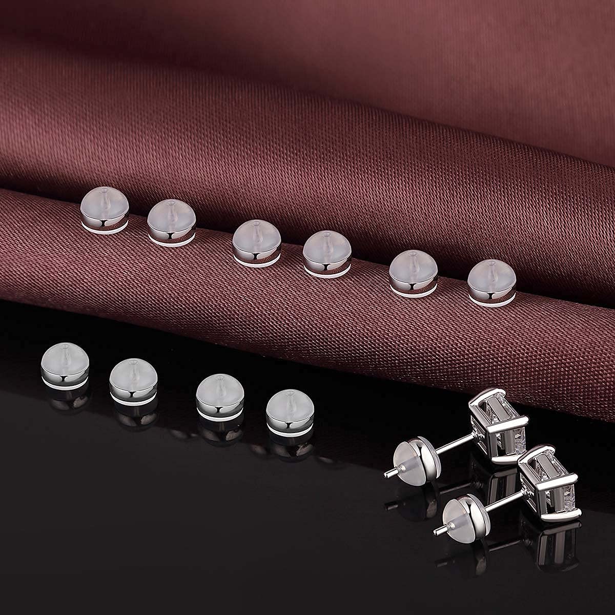 DELECOE 12pcs Soft Silicone Earring Backs for Studs Silver&Gold Belt Rubber Earring Backs Replacements Hypoallergenic Safety Plastic Earring Back for Studs Earring Hoops Fish Hook