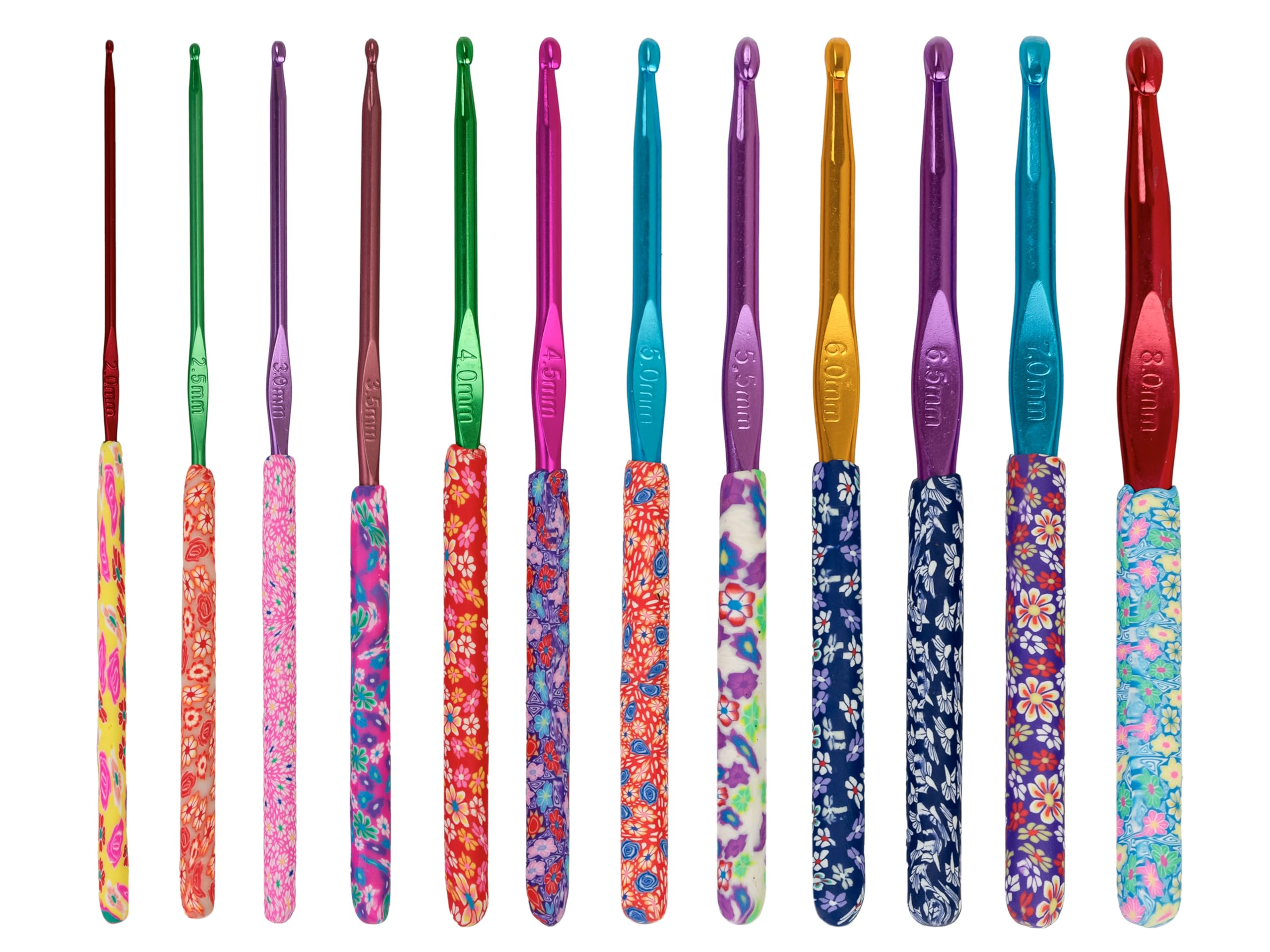 The Quilted Bear Crochet Hook Set - Premium Soft Grip Floral Crochet Hooks with Polymer Clay Handle 12 Hook Kit (2mm, 2.5mm, 3mm, 3.5mm, 4mm, 4.5mm, 5mm, 5.5mm, 6mm, 6.5mm, 7mm & 8mm)