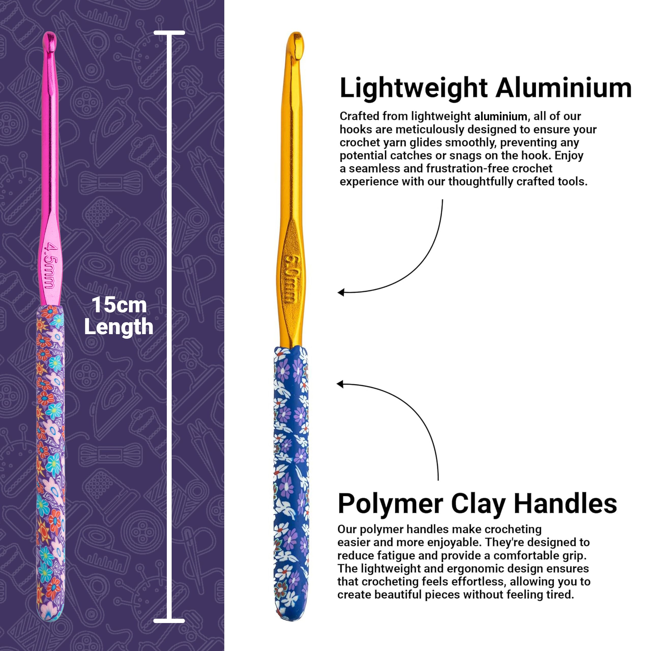 The Quilted Bear Crochet Hook Set - Premium Soft Grip Floral Crochet Hooks with Polymer Clay Handle 12 Hook Kit (2mm, 2.5mm, 3mm, 3.5mm, 4mm, 4.5mm, 5mm, 5.5mm, 6mm, 6.5mm, 7mm & 8mm)