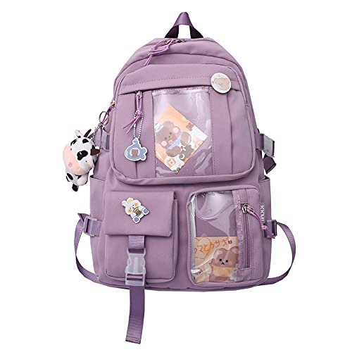 Dearsee Kawaii Backpack with Cute Pin Accessories Plush Pendant Kawaii School Backpack Cute Aesthetic Backpack for Girls