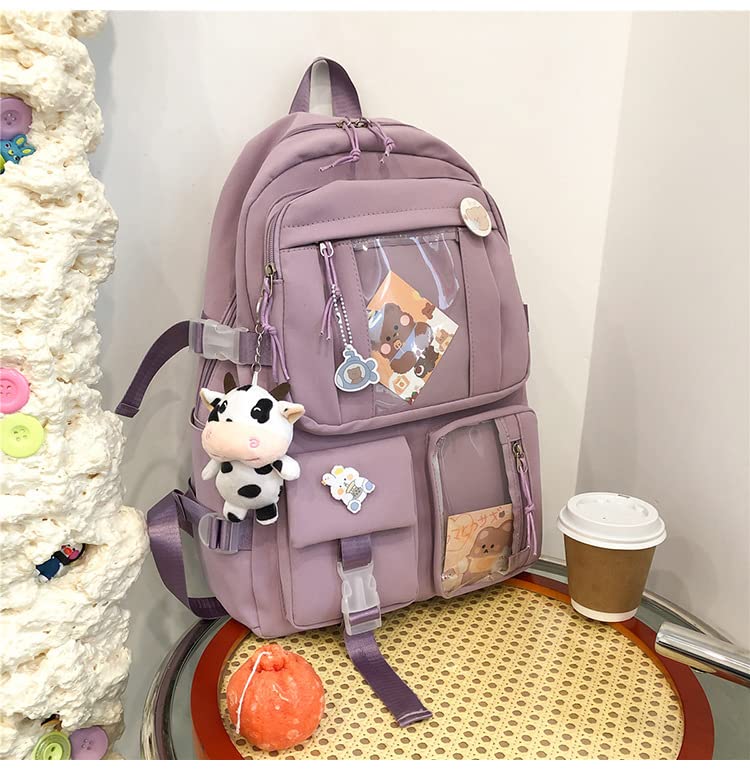 Dearsee Kawaii Backpack with Cute Pin Accessories Plush Pendant Kawaii School Backpack Cute Aesthetic Backpack for Girls