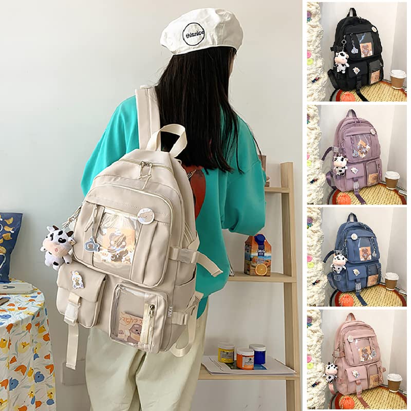 Dearsee Kawaii Backpack with Cute Pin Accessories Plush Pendant Kawaii School Backpack Cute Aesthetic Backpack for Girls