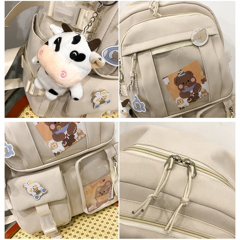 Dearsee Kawaii Backpack with Cute Pin Accessories Plush Pendant Kawaii School Backpack Cute Aesthetic Backpack for Girls