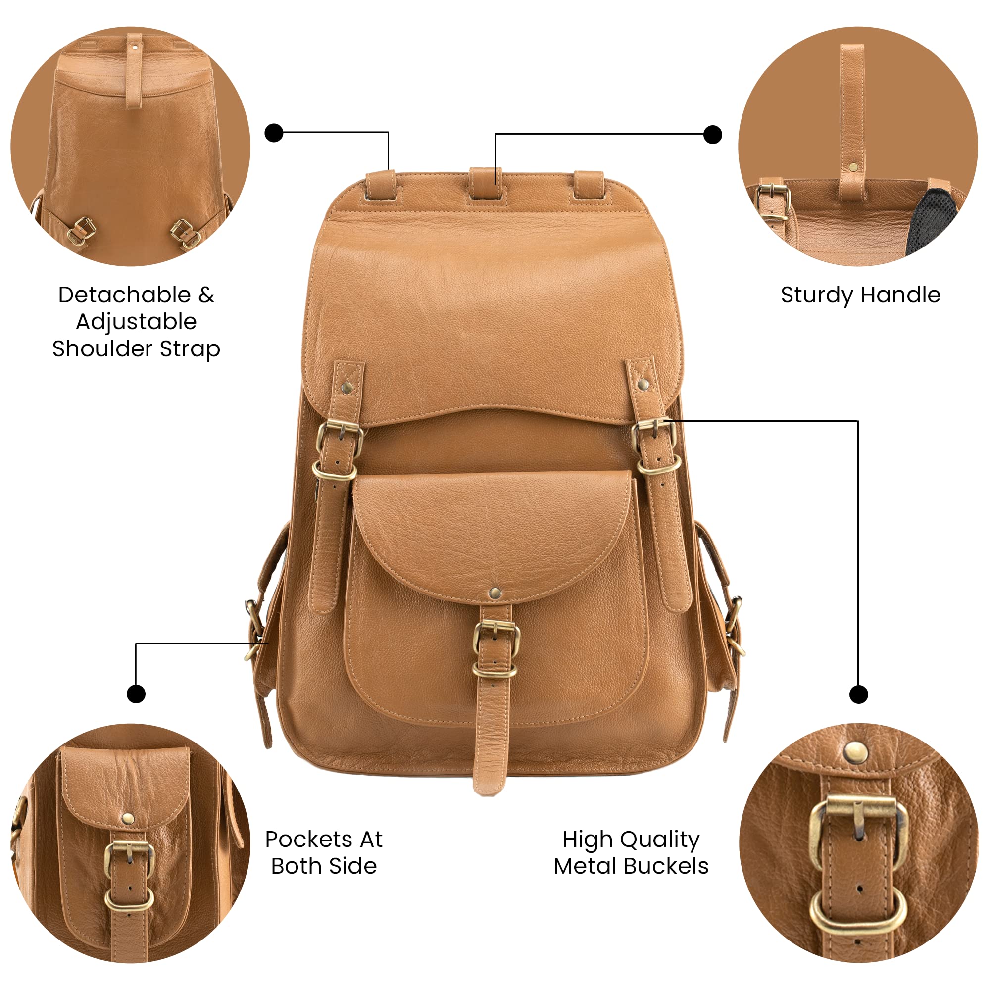 Handmade World Vintage Full Grain 20 Inch Black Leather Laptop Large Backpack Casual Bookbag Daypack Camping Travel Rucksack Knapsack