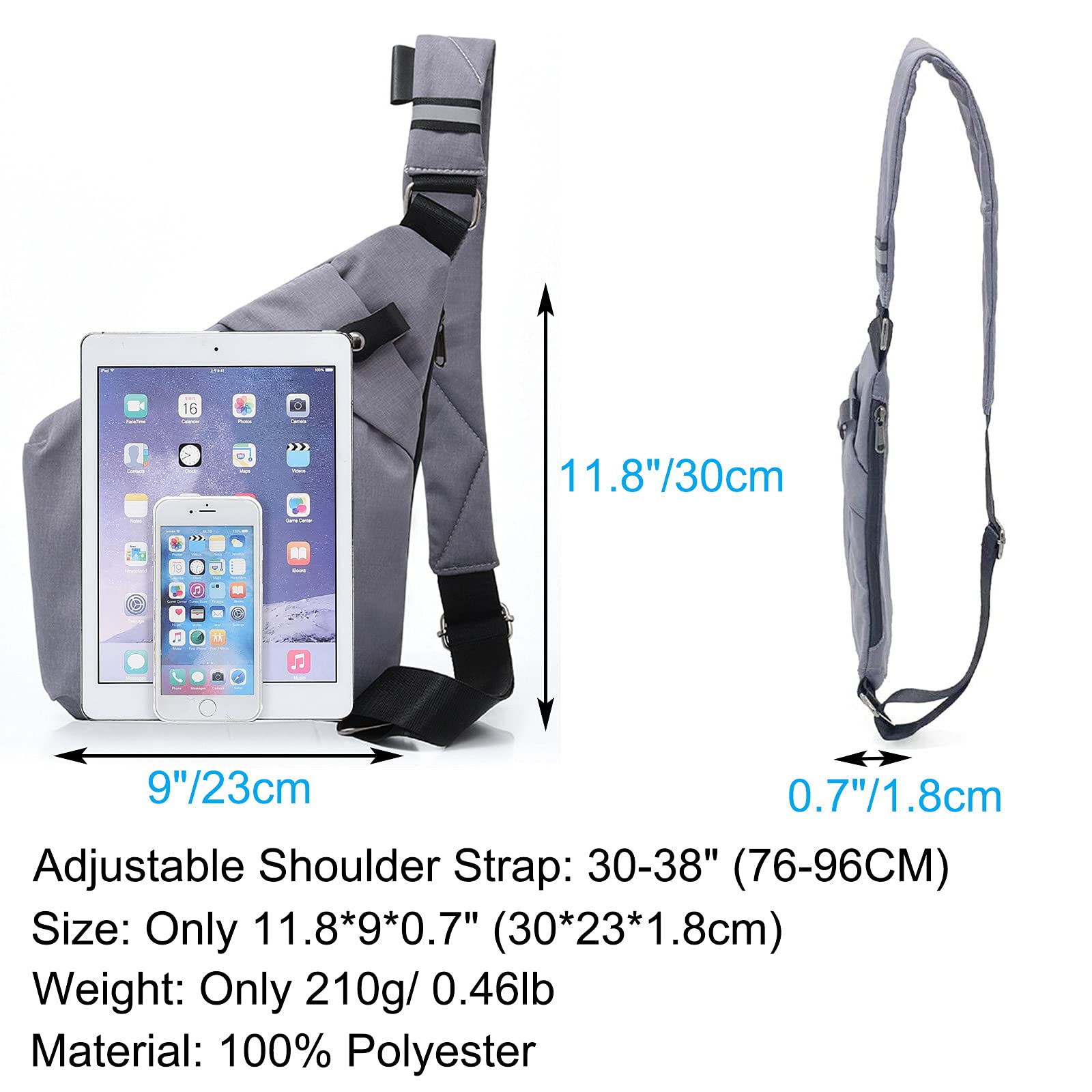 Strangefly Chest Sling Bag Anti-Theft Side Crossbody Backpack Casual Shoulder Daypack Lightweight Polyester Purse Pocket Bag for Men Women (Gray)