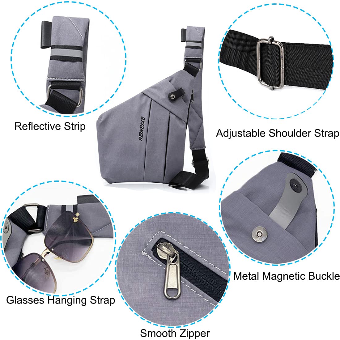 Strangefly Chest Sling Bag Anti-Theft Side Crossbody Backpack Casual Shoulder Daypack Lightweight Polyester Purse Pocket Bag for Men Women (Gray)