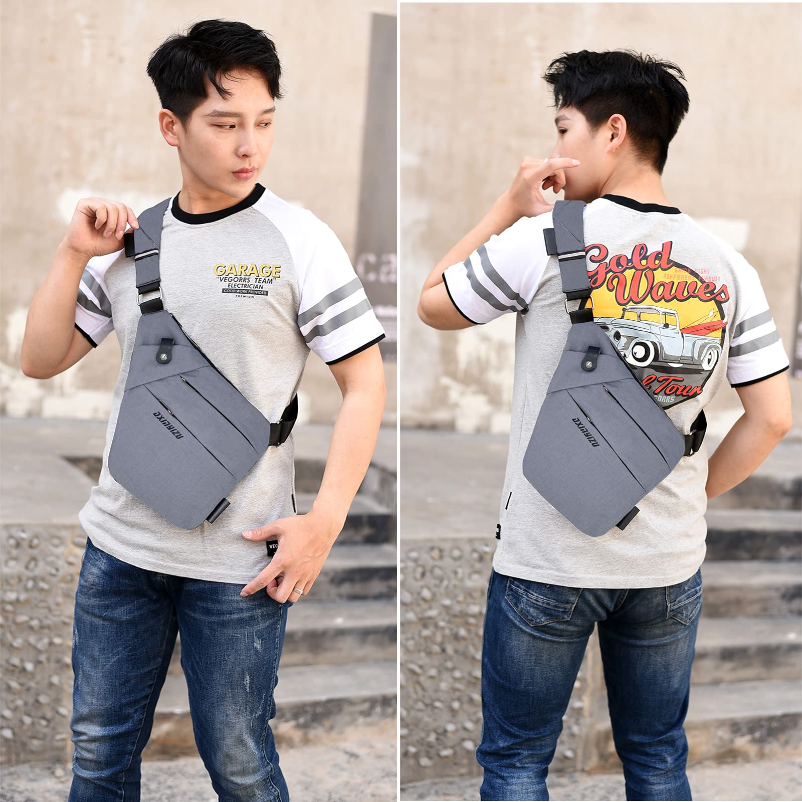 Strangefly Chest Sling Bag Anti-Theft Side Crossbody Backpack Casual Shoulder Daypack Lightweight Polyester Purse Pocket Bag for Men Women (Gray)
