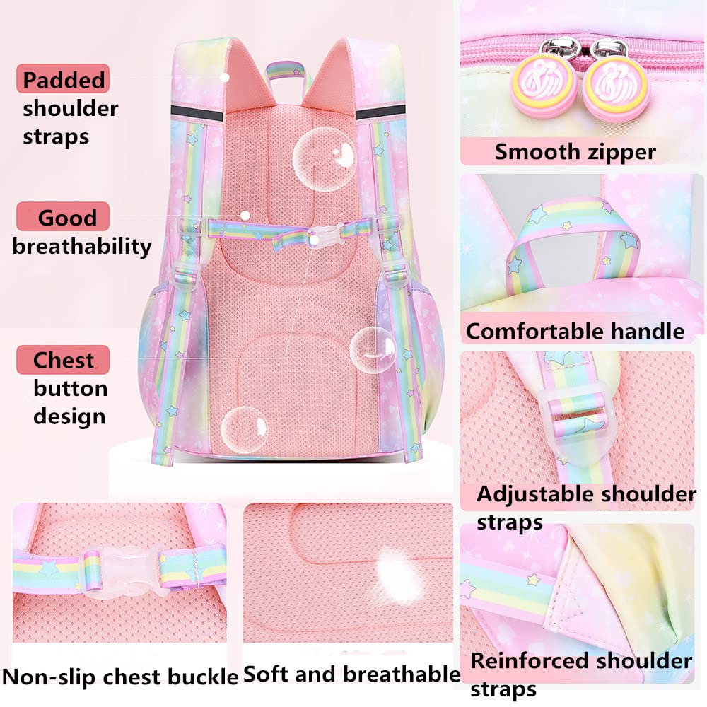 ZHANAO Star-Print Backpack for Girls Primary Students Bookbag Elementary Cute Student School Bag