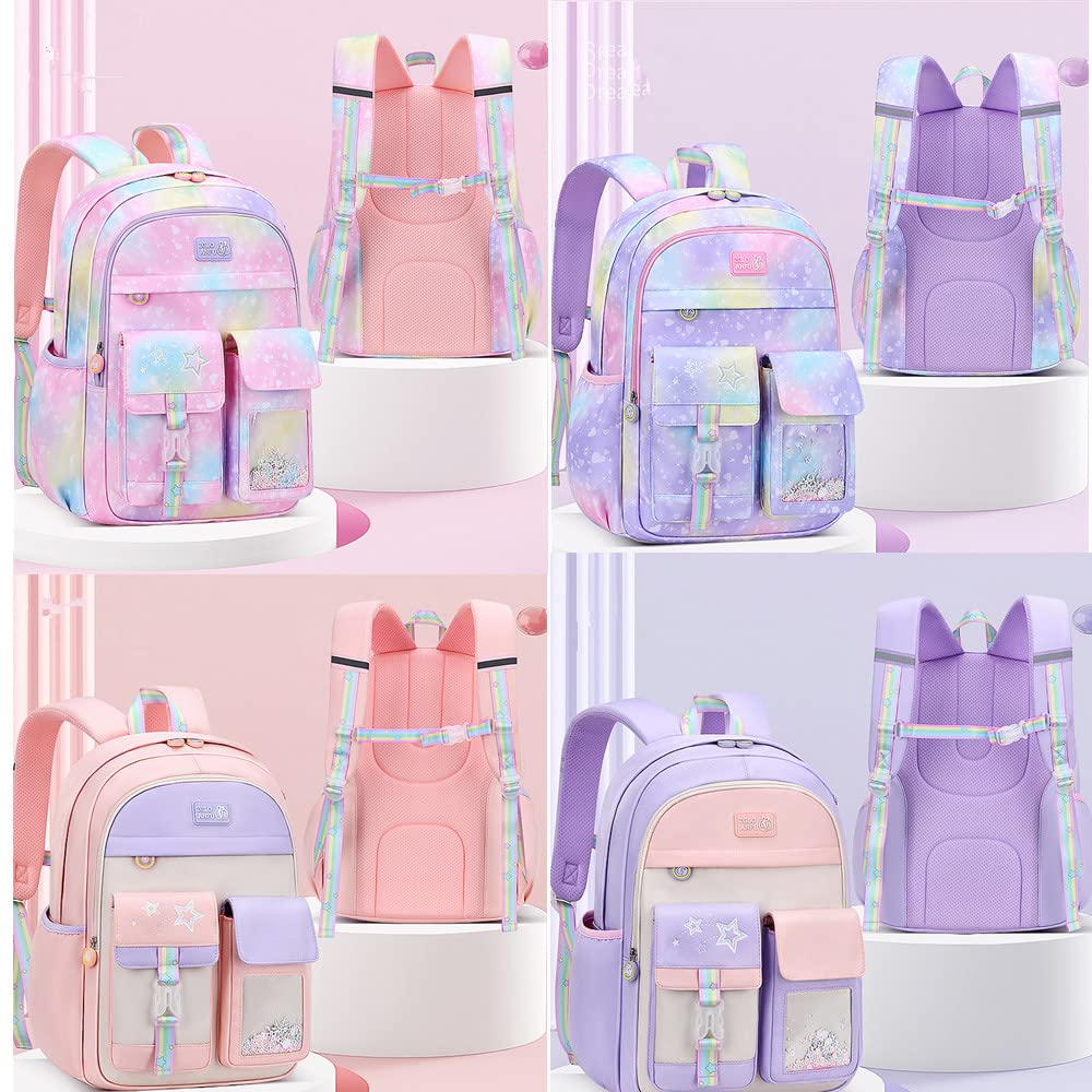 ZHANAO Star-Print Backpack for Girls Primary Students Bookbag Elementary Cute Student School Bag
