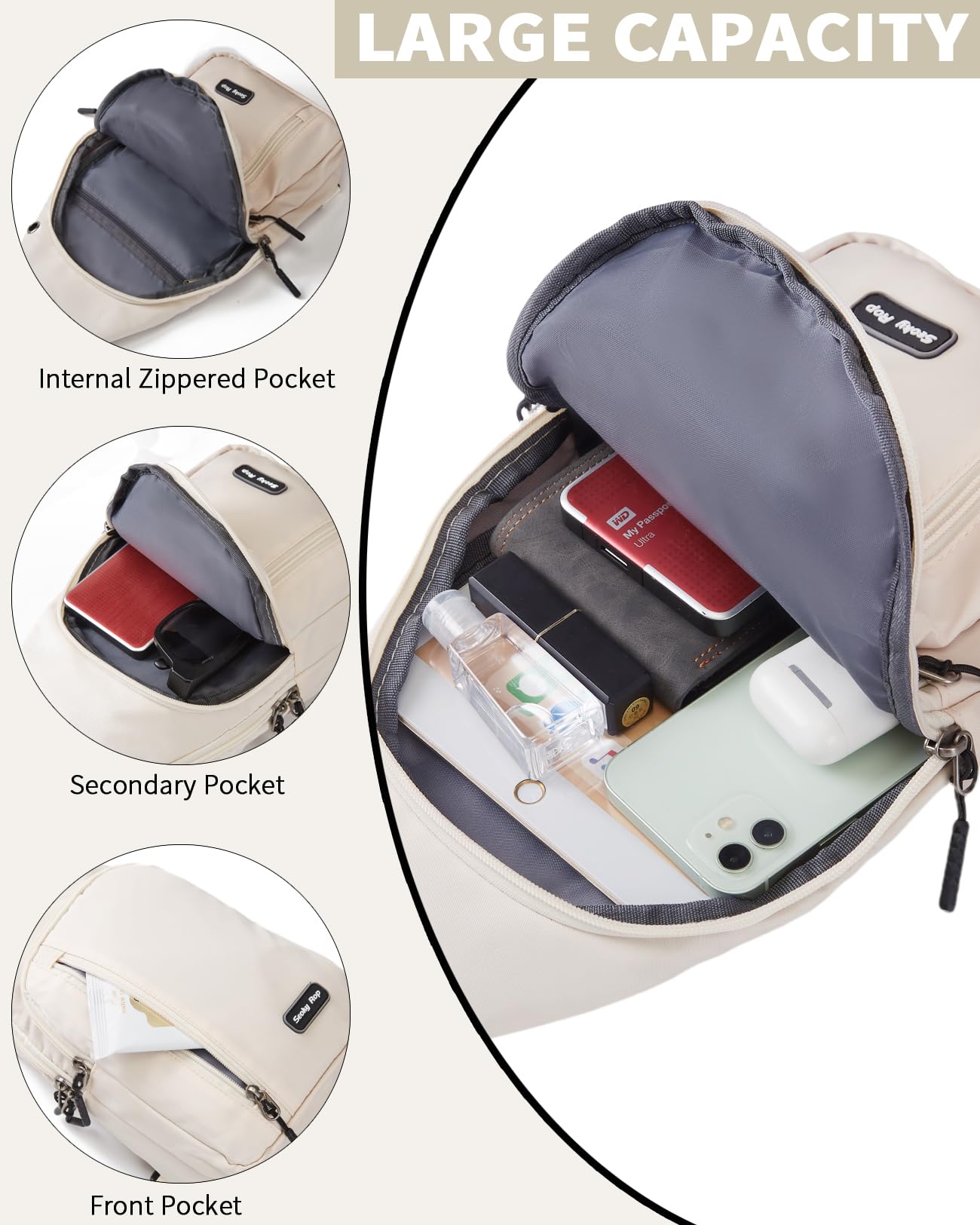 Small Sling Bag for Men Women One Strap Shoulder Crossbody Backpack with USB Charging Port for Hiking Cycling Travel Black