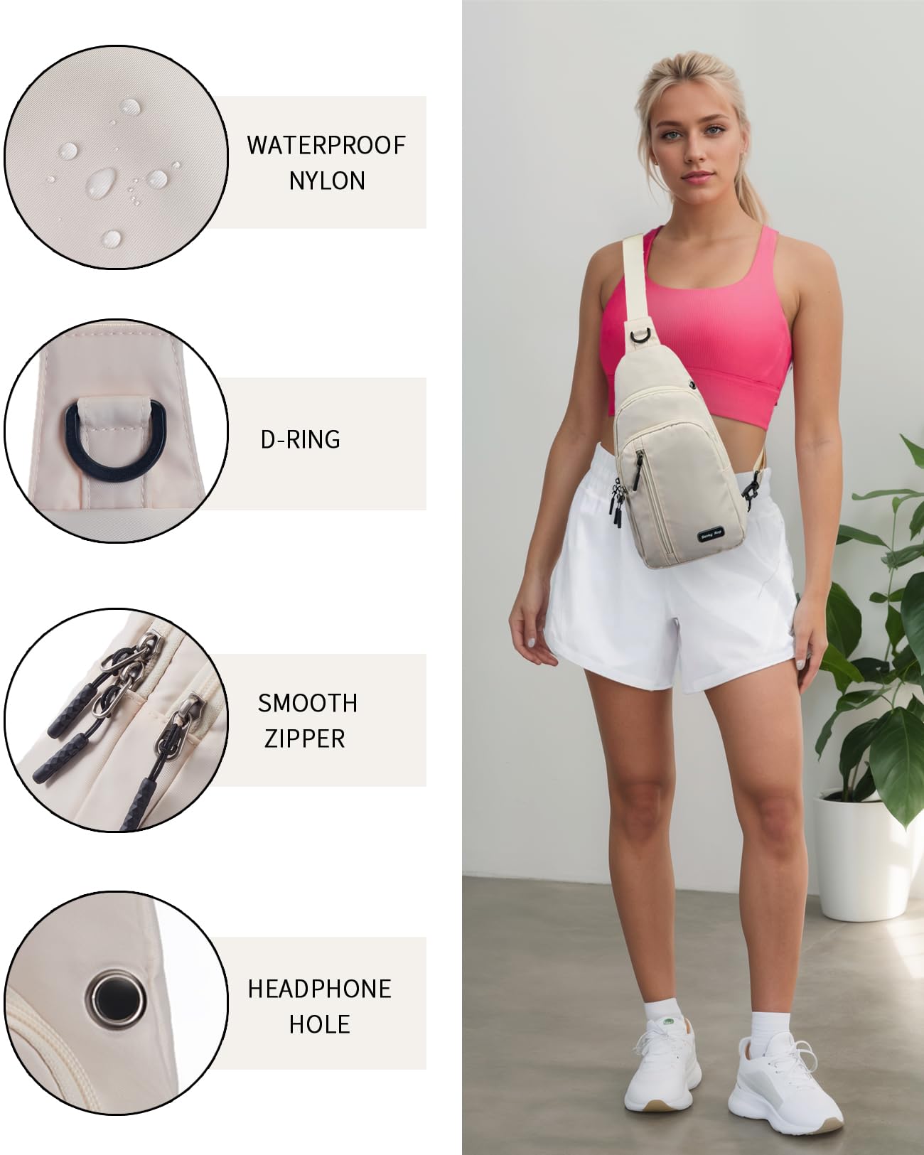 Small Sling Bag for Men Women One Strap Shoulder Crossbody Backpack with USB Charging Port for Hiking Cycling Travel Black