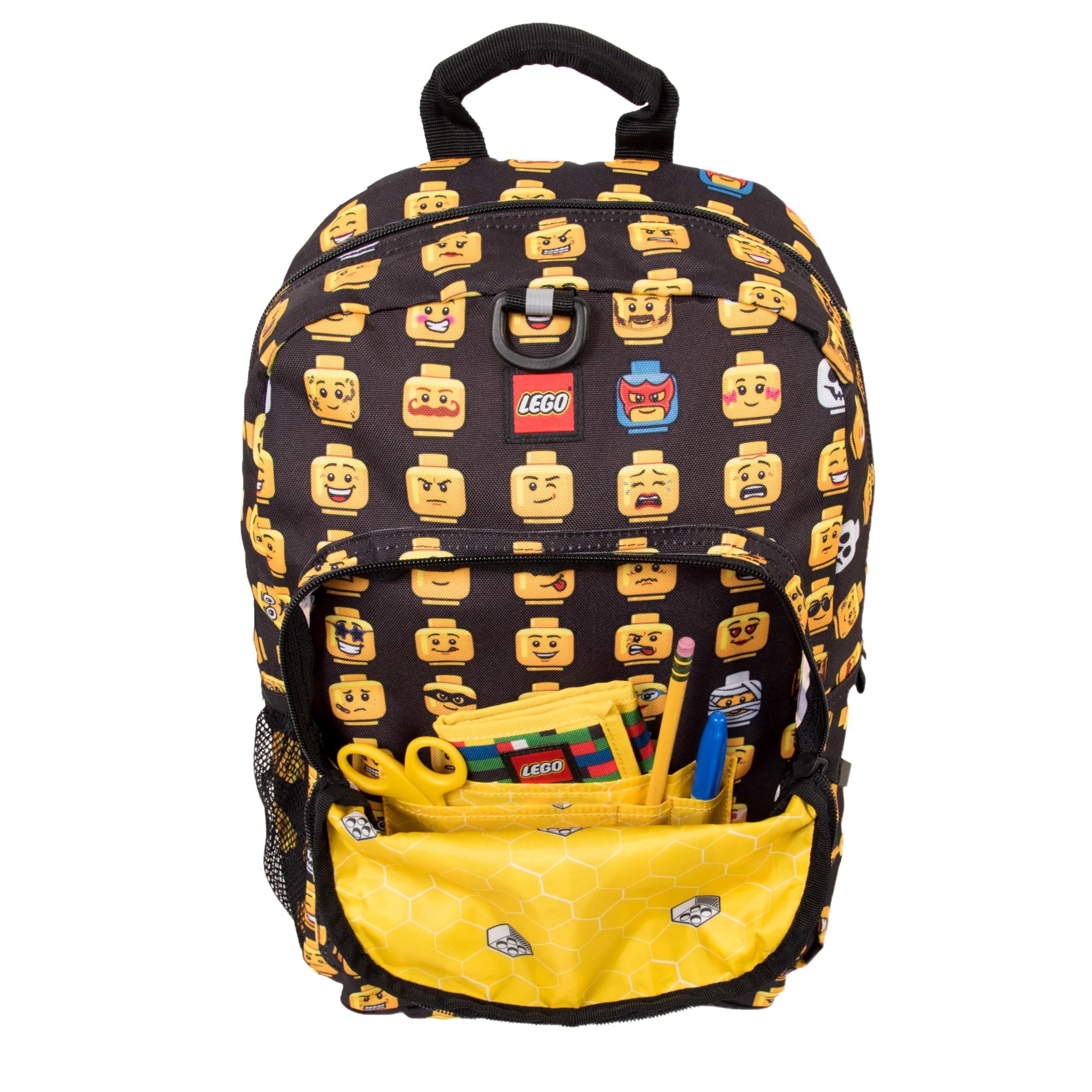 LEGO Heritage Classic Kids School Backpack Bookbag, for Travel, On-the-Go, Back to School, Boys and Girls, with Adjustable Padded Straps and Fun patterns, Minifigure