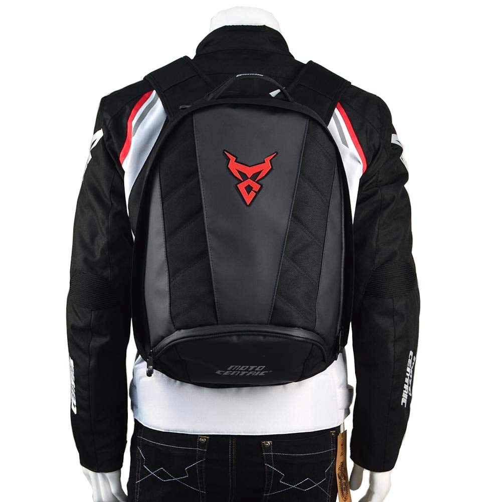 MotoCentric Motorcycle Leather Waterproof Backpack Riding Laptop Helmet Shoulder Bag Package (Red)