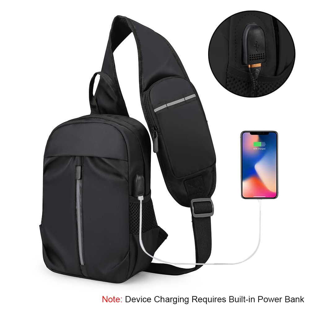 Donason Sling Backpack Crossbody Men Outdoor Travel Hiking Anti Theft Pocket Daypack, Small Chest Bag with USB Charging Port