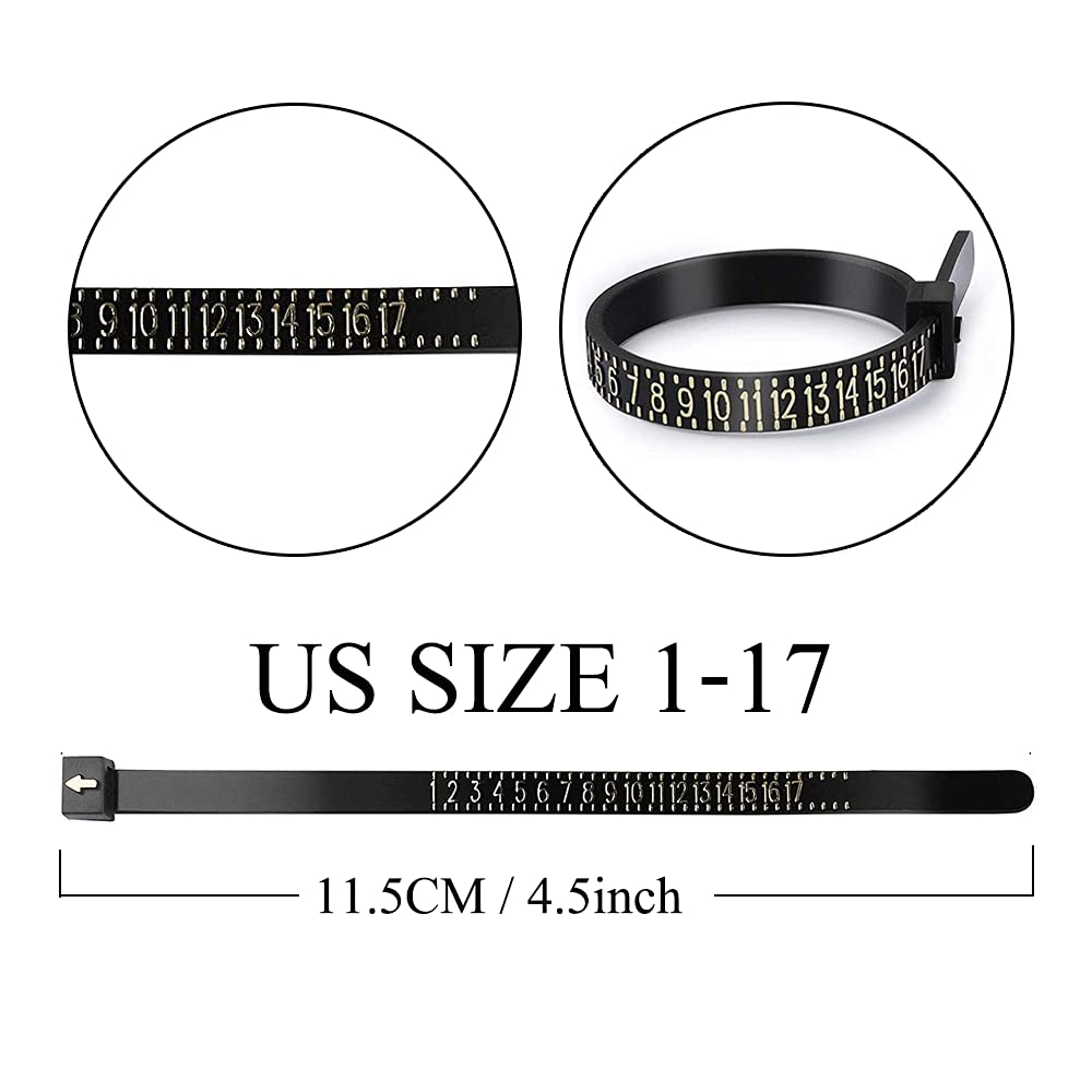TANJIN Black US UK Ring Sizer Measuring Tool Plastic Finger Sizer Ring Gauge Measuring Tool Belt for Measuring Wedding Rings Proposal Rings 2 PCS