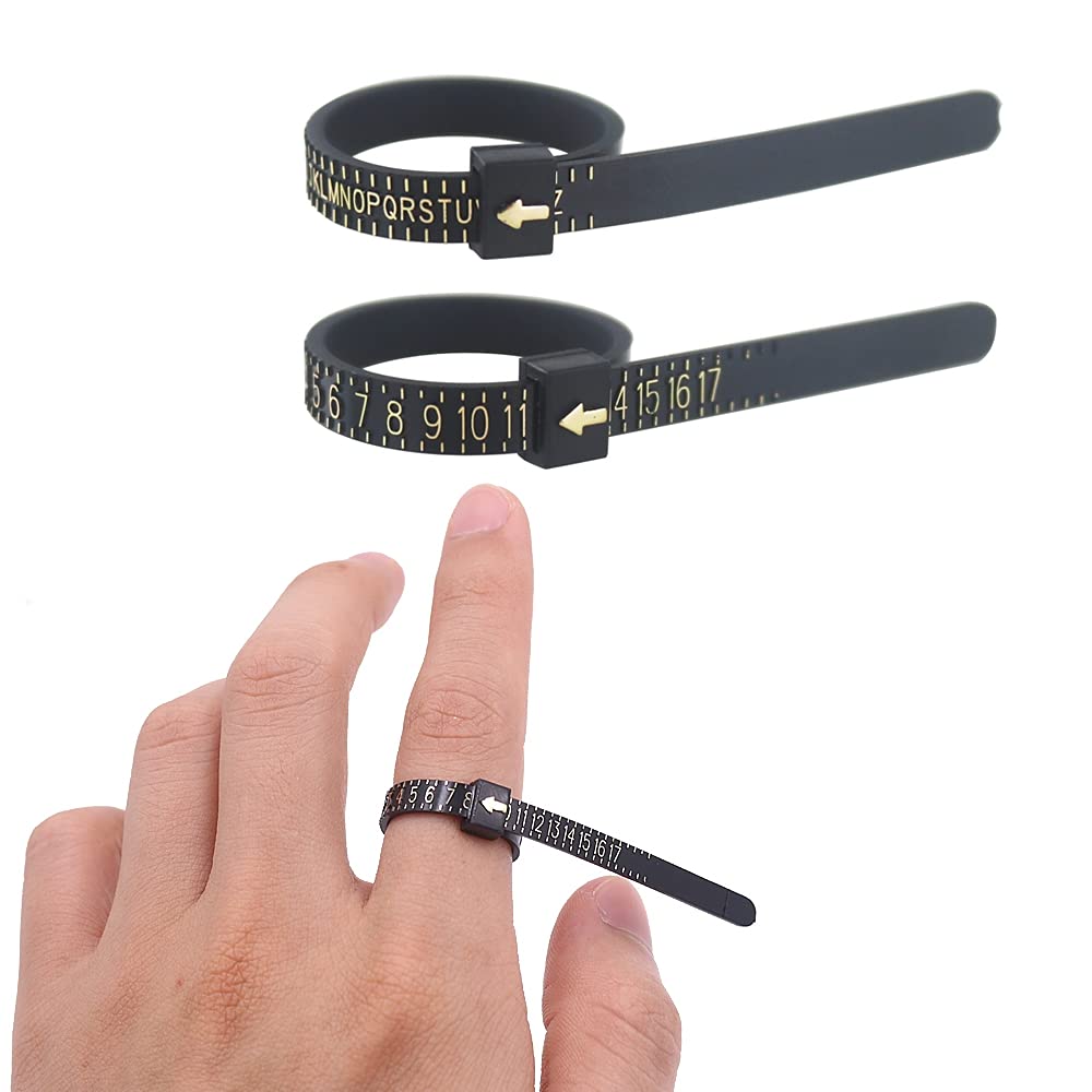 TANJIN Black US UK Ring Sizer Measuring Tool Plastic Finger Sizer Ring Gauge Measuring Tool Belt for Measuring Wedding Rings Proposal Rings 2 PCS