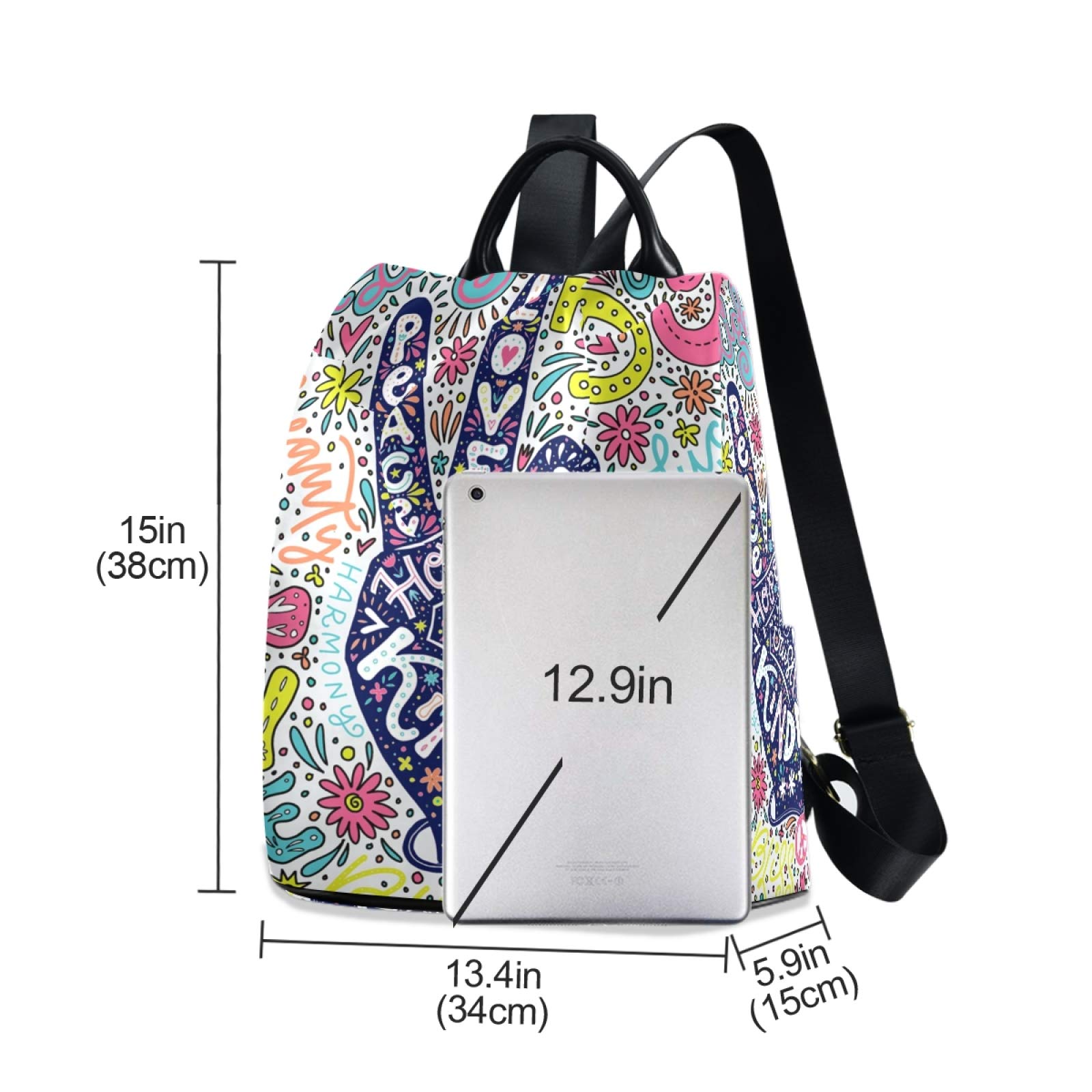 ALAZA Floral Peace Sign Gesture Backpack Purse for Women Anti Theft Fashion Back Pack Shoulder Bag