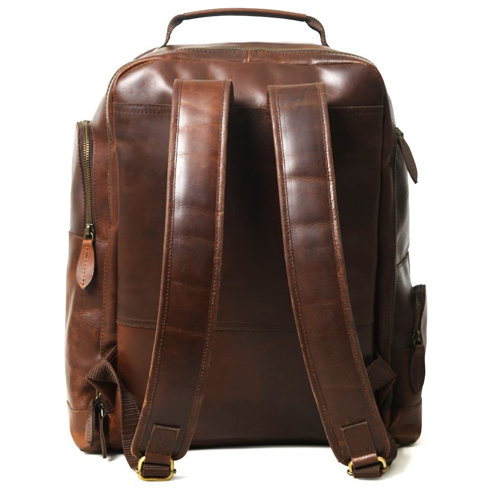 Gratlin Buffalo Leather Backpack for Men 16 Inches | Vintage Leather Backpack Multi Pockets Business Travel Daypack | Full Grain Brown Leather Shoulder Rucksack Knapsack Best for Office