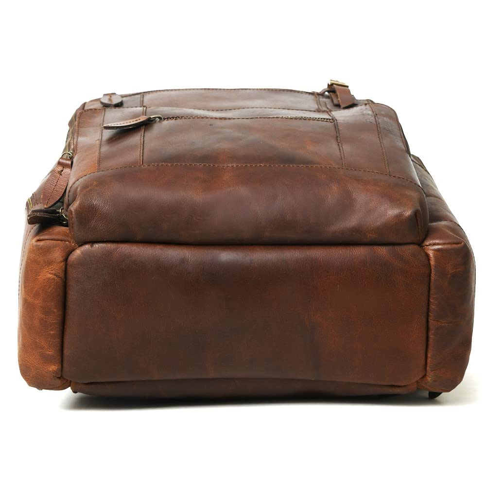 Gratlin Buffalo Leather Backpack for Men 16 Inches | Vintage Leather Backpack Multi Pockets Business Travel Daypack | Full Grain Brown Leather Shoulder Rucksack Knapsack Best for Office