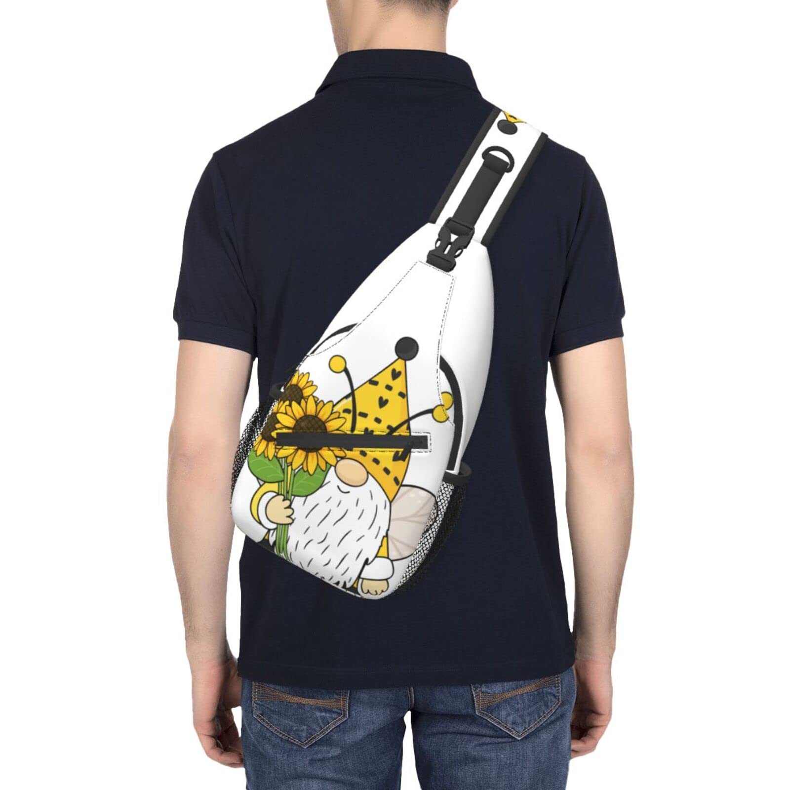 SUPLUCHOM Sling Bag Sunflower Gnomes Bee Farmhouse Hiking Daypack Crossbody Shoulder Backpack Travel Chest Pack for Men Women